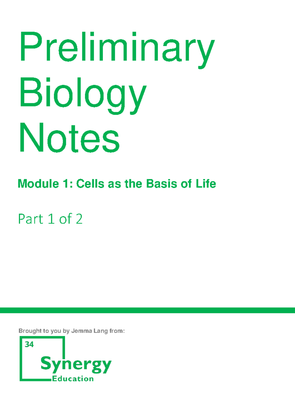 Year 11 Biology Cells as the Basis of Life Notes Part 1 - EBIO259 - UWS ...