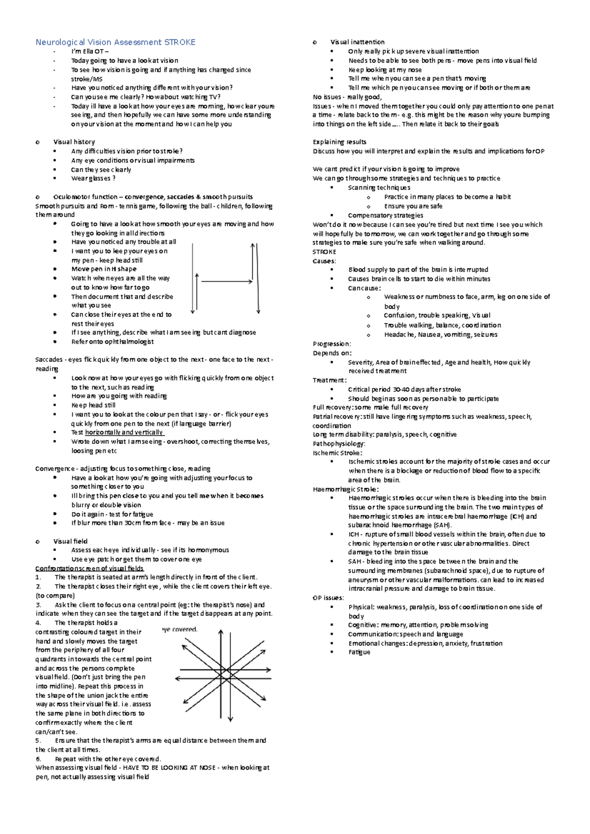 Skills demo - Open book notes - Neurological Vision Assessment STROKE ...