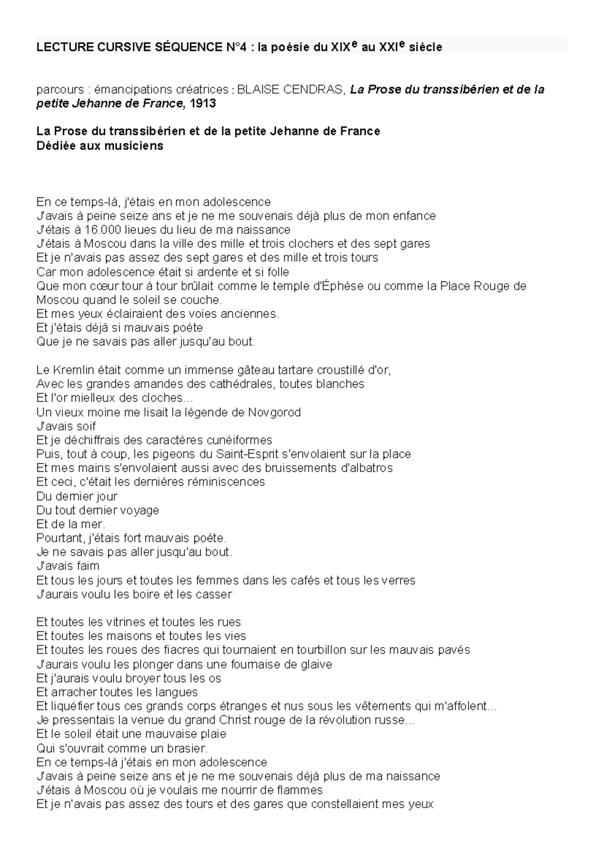Lecture Cursive SÉ Quence N - LECTURE CURSIVE SÉQUENCE N°4 : la poésie ...