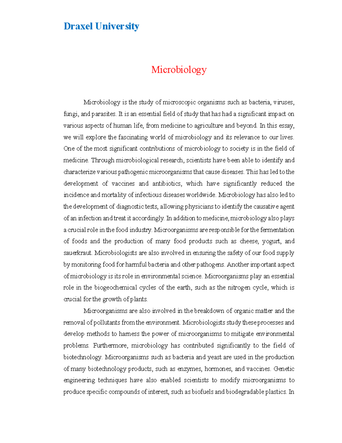 Lecturer Notes Microbiology - Microbiology Microbiology is the study of ...