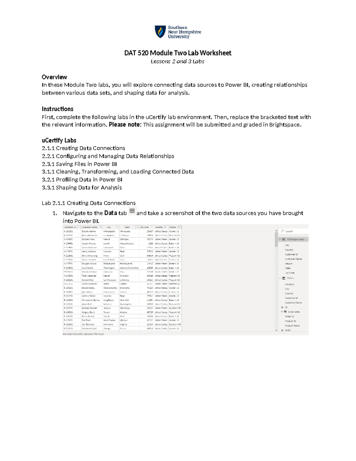DAT 520 Module Two Lab - DAT 520 Module Two Lab Worksheet Lessons 2 and ...