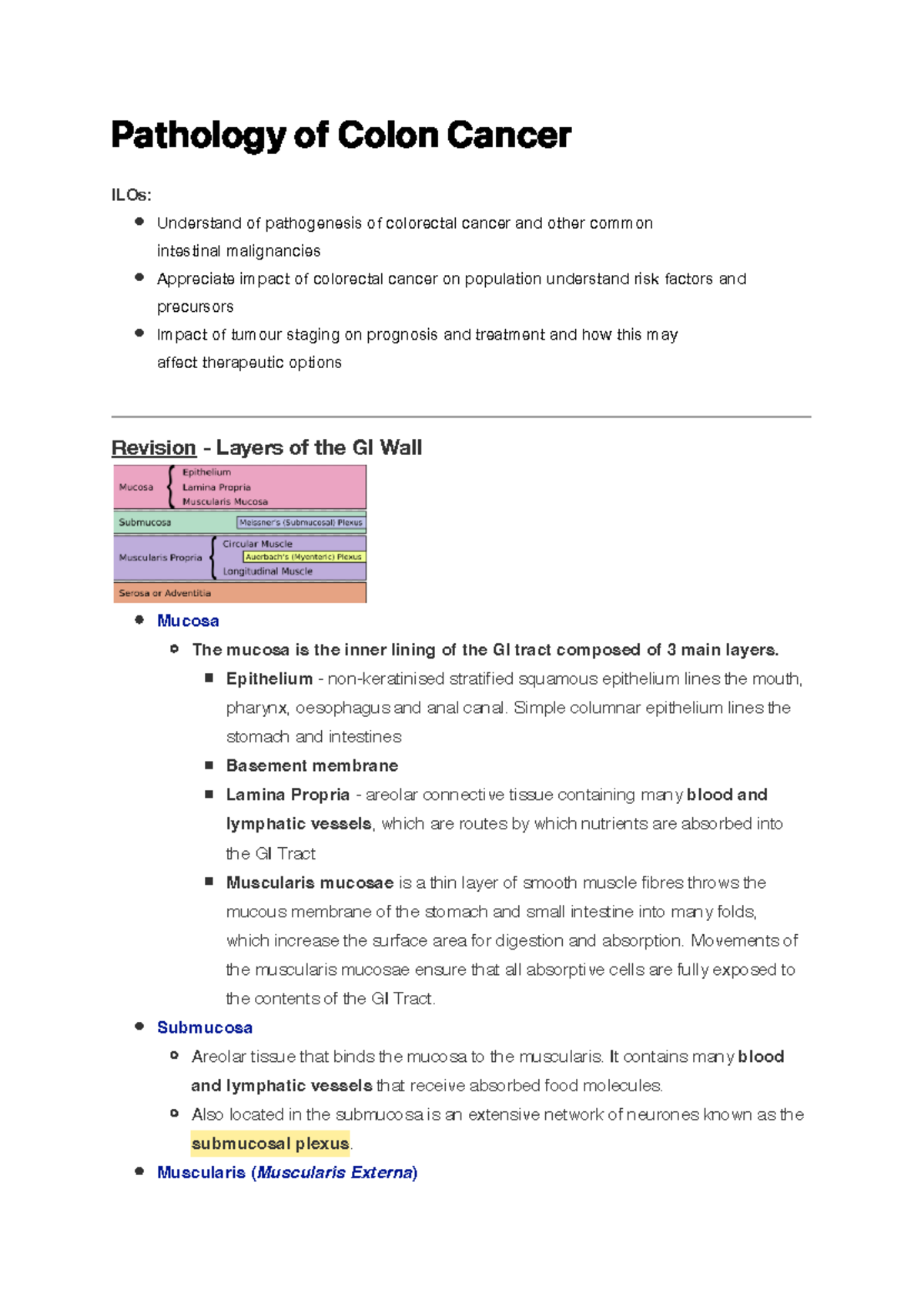 Pathology of Colon Cancer - Pa t h o l o g y o f C o l o n C a n c e r ILOs: Revision - Layers ...