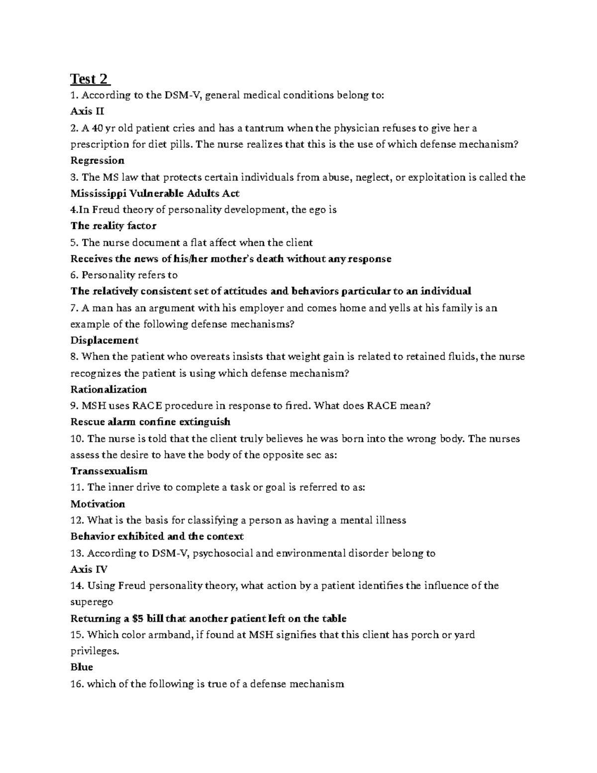 Summer - specialty practice questions - Test 2 According to the DSM-V ...