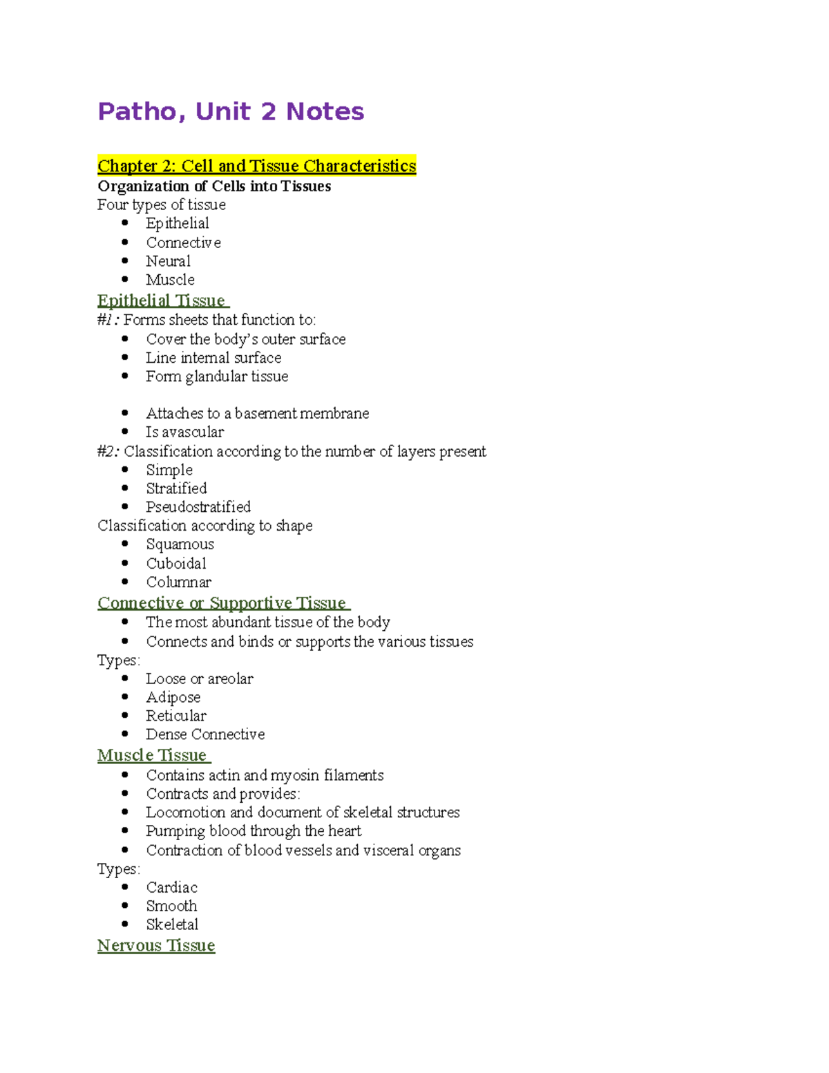 Pathophysiology lecture notes - Patho, Unit 2 Notes Chapter 2: Cell and ...