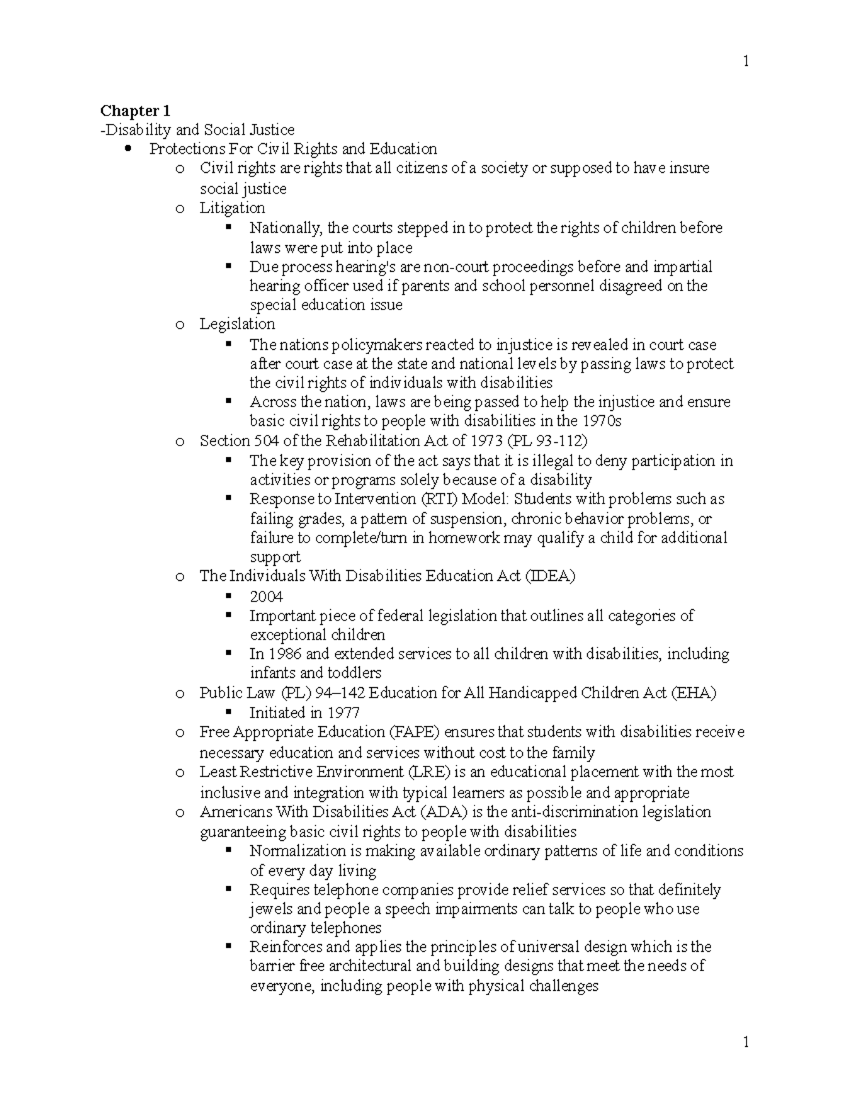 Chapter 1 - Lecture notes 1 - Chapter 1 -Disability and Social Justice ...