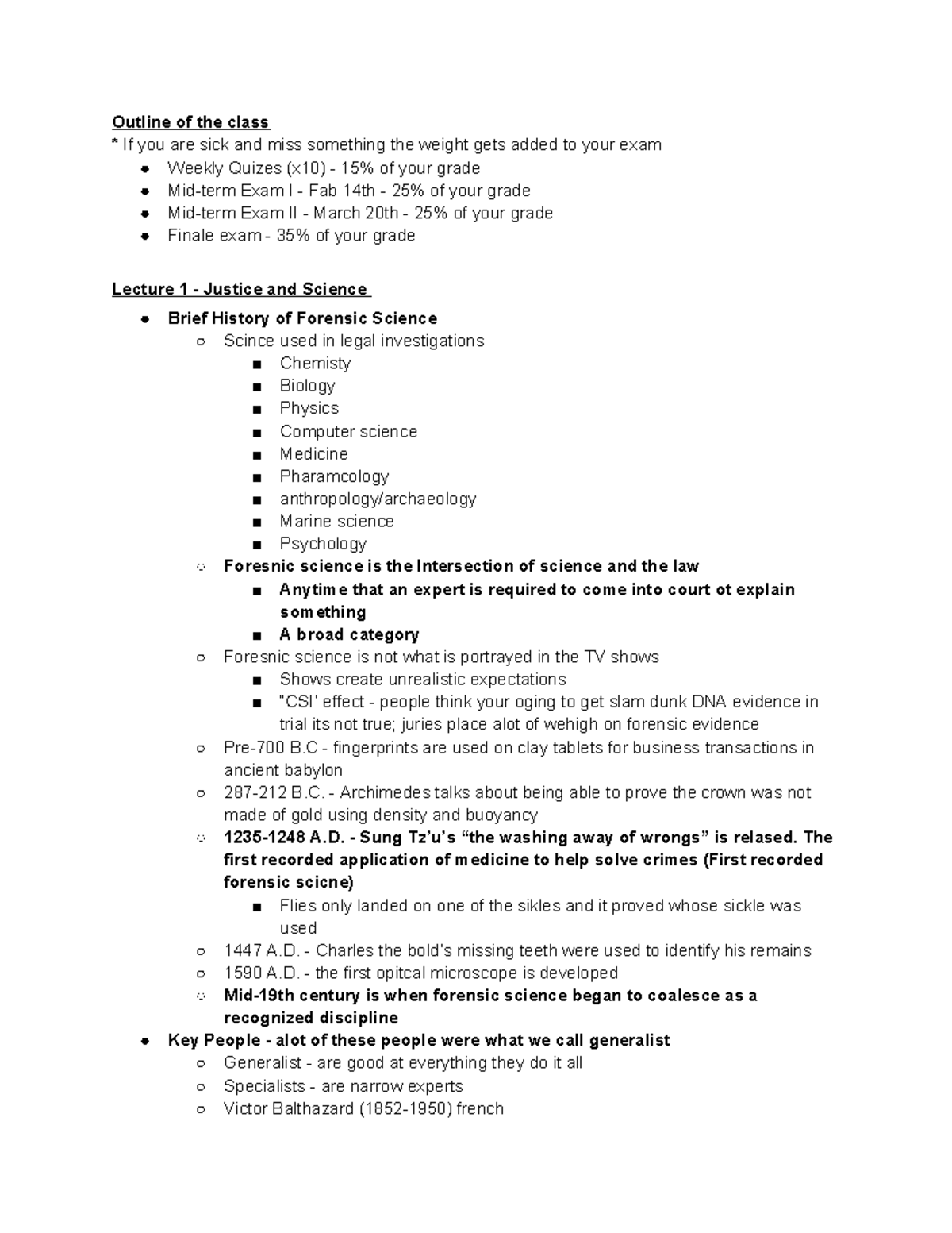 Forensic Class Notes - Outline of the class If you are sick and miss ...