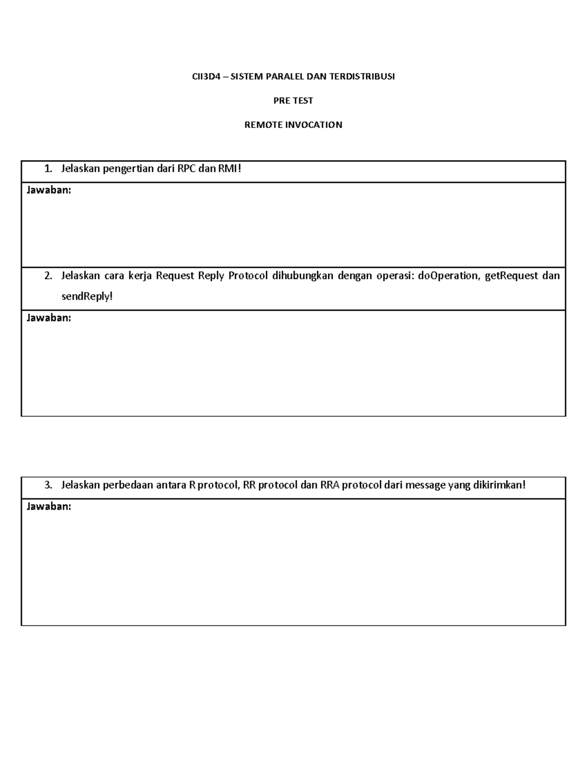 PRE TEST Sister Materi 6 - Remote Invocation - CII3D4 – SISTEM PARALEL ...