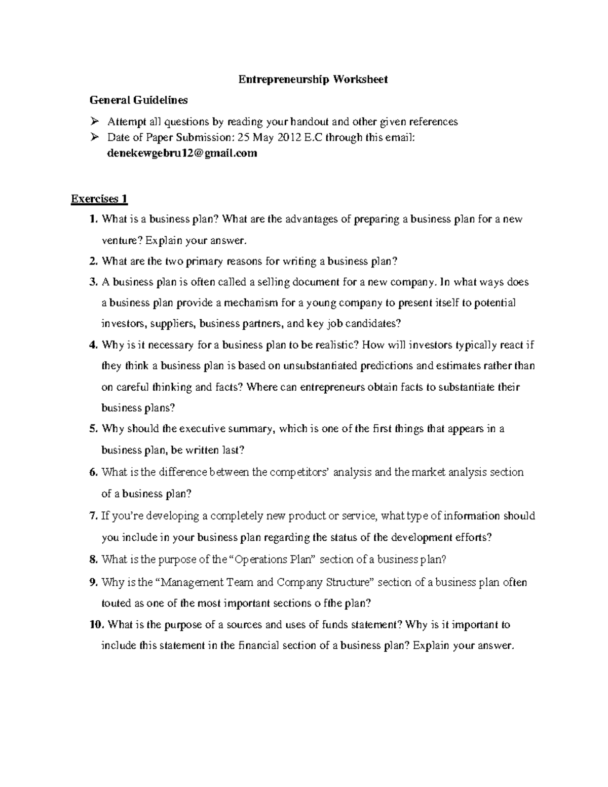 Entreprenuership exercises focused on CH- 2, 3, 4, and 5 ...