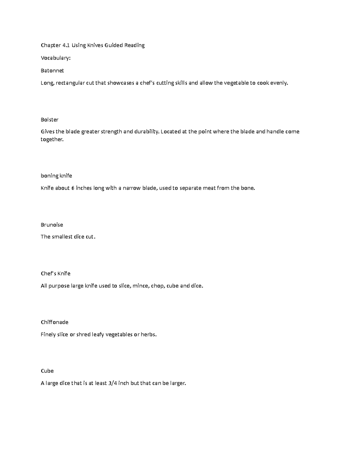 4.1 Guided reading - ssss - Chapter 4 Using Knives Guided Reading ...