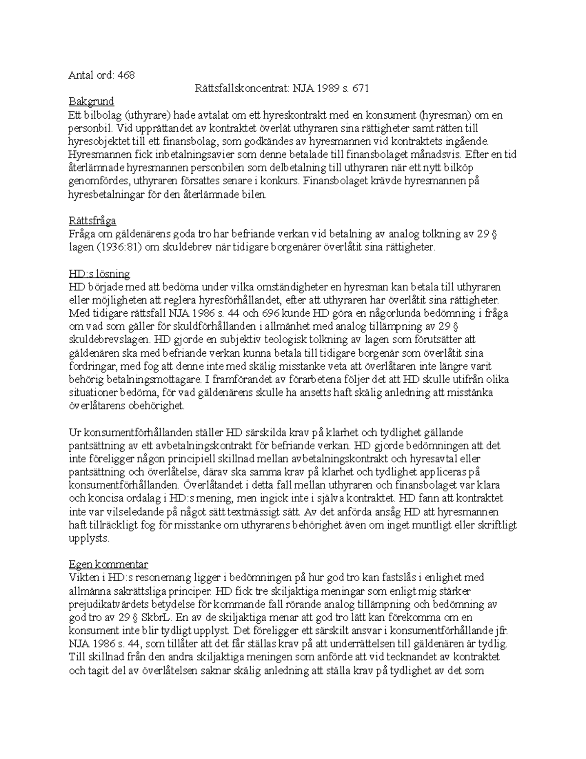 RFK - skuldebrevrätt - Skuldebrev rfk - Antal ord: 468 ...