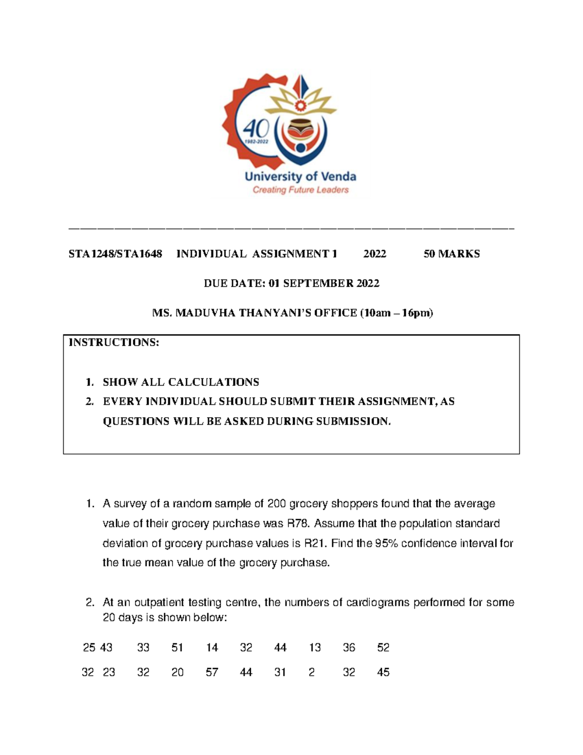 STA 1248 Assignment 1 - - Studocu