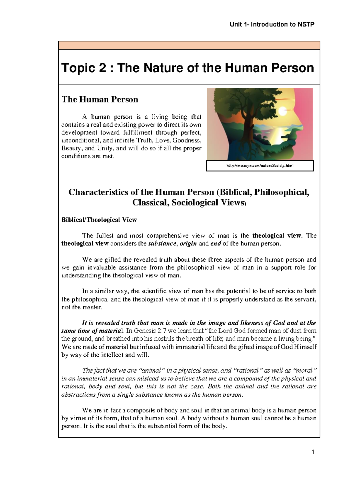 NSTP 1 Topic 2 - About cwts - Topic 2 : The Nature of the Human Person ...