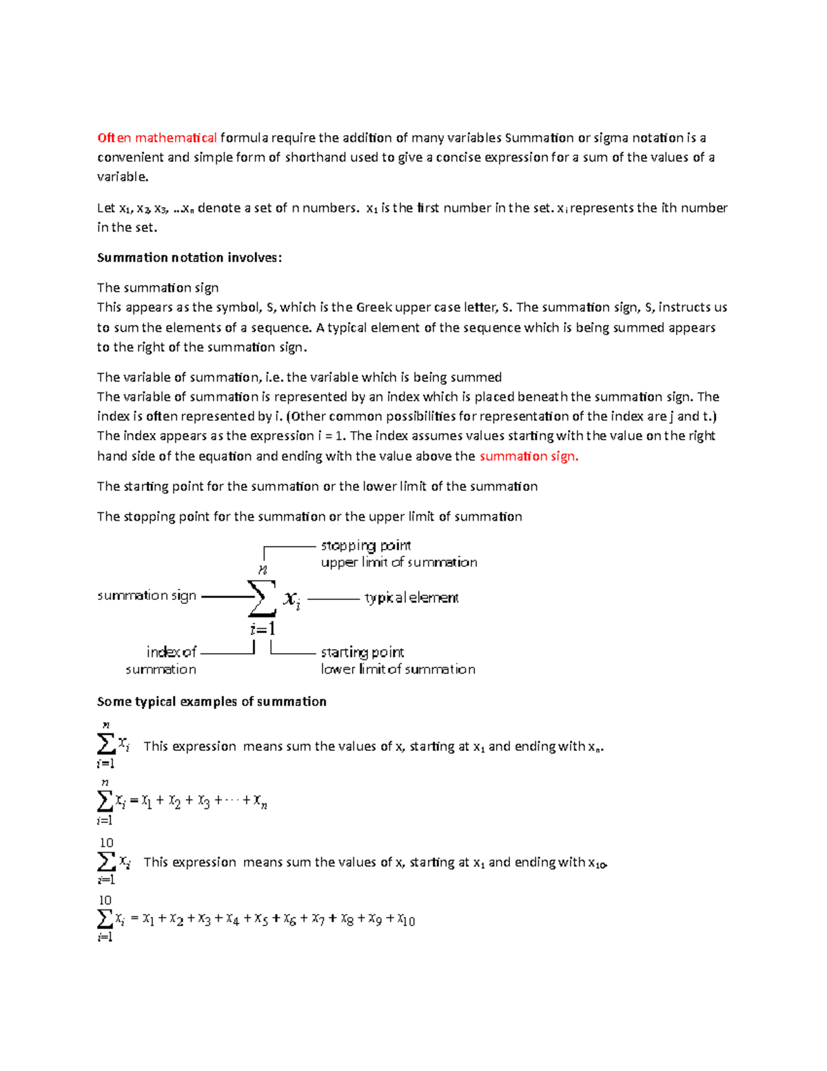 Summation 1 - GE 10 Basic Statistic Explanation - Often mathematical ...