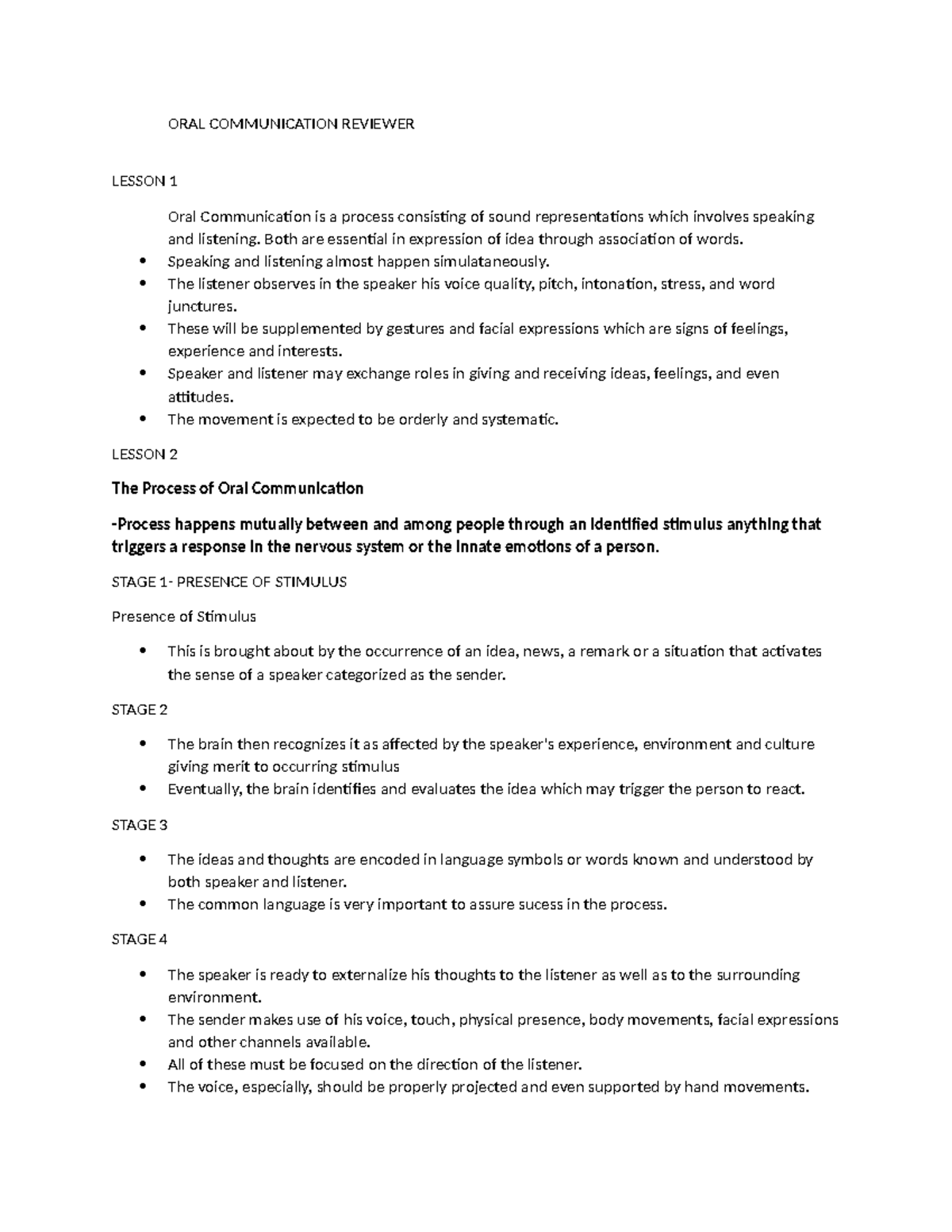 ORAL- Communication- Reviewer - ORAL COMMUNICATION REVIEWER LESSON 1 ...