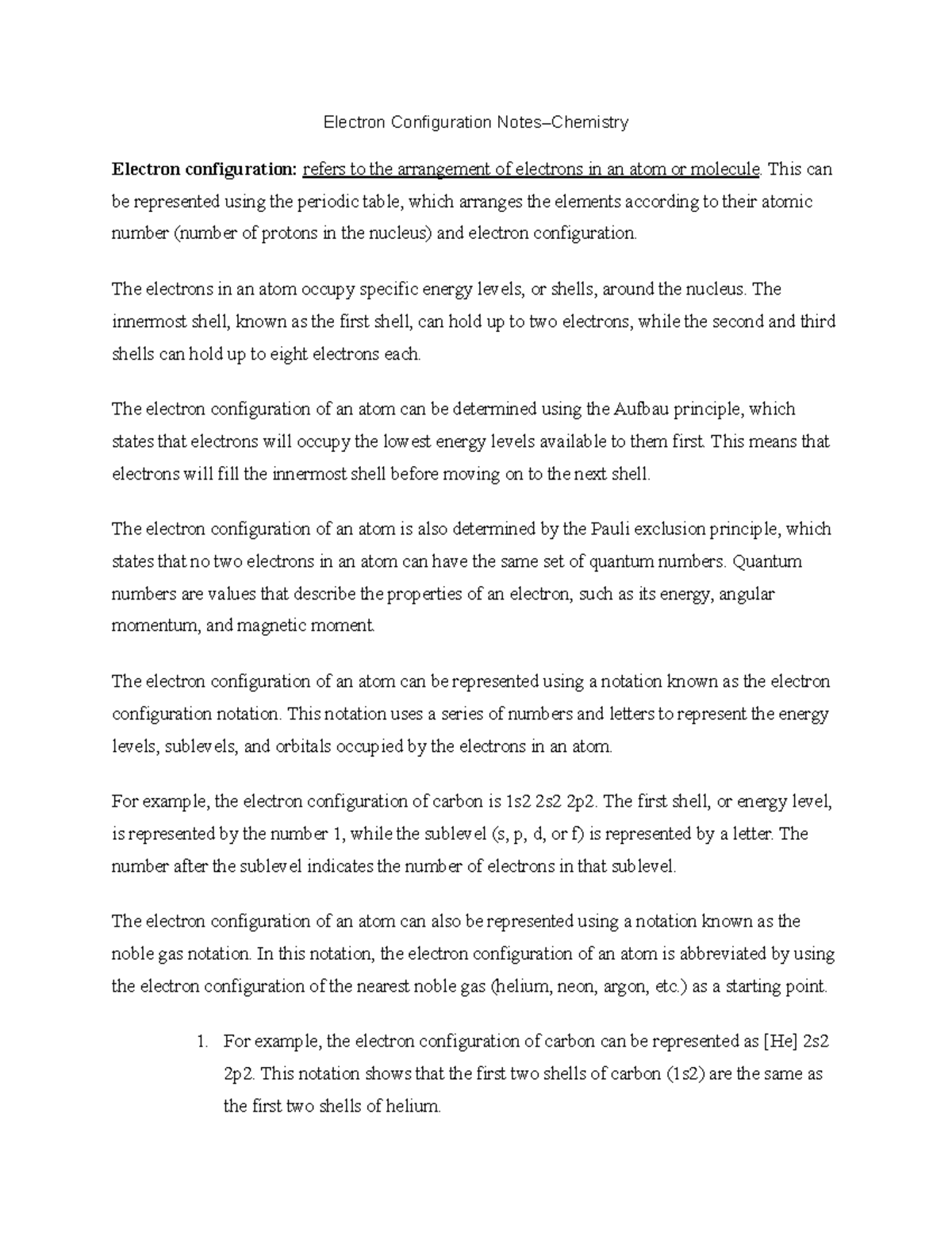 Electron Configuration Notes - Electron Configuration Notes–Chemistry ...