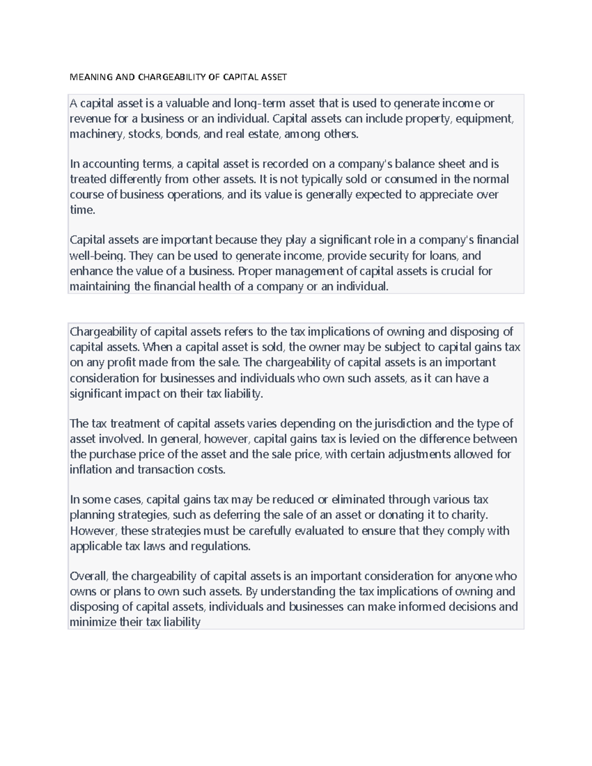 Meaning AND Chargeability OF Capital Asset - MEANING AND CHARGEABILITY ...