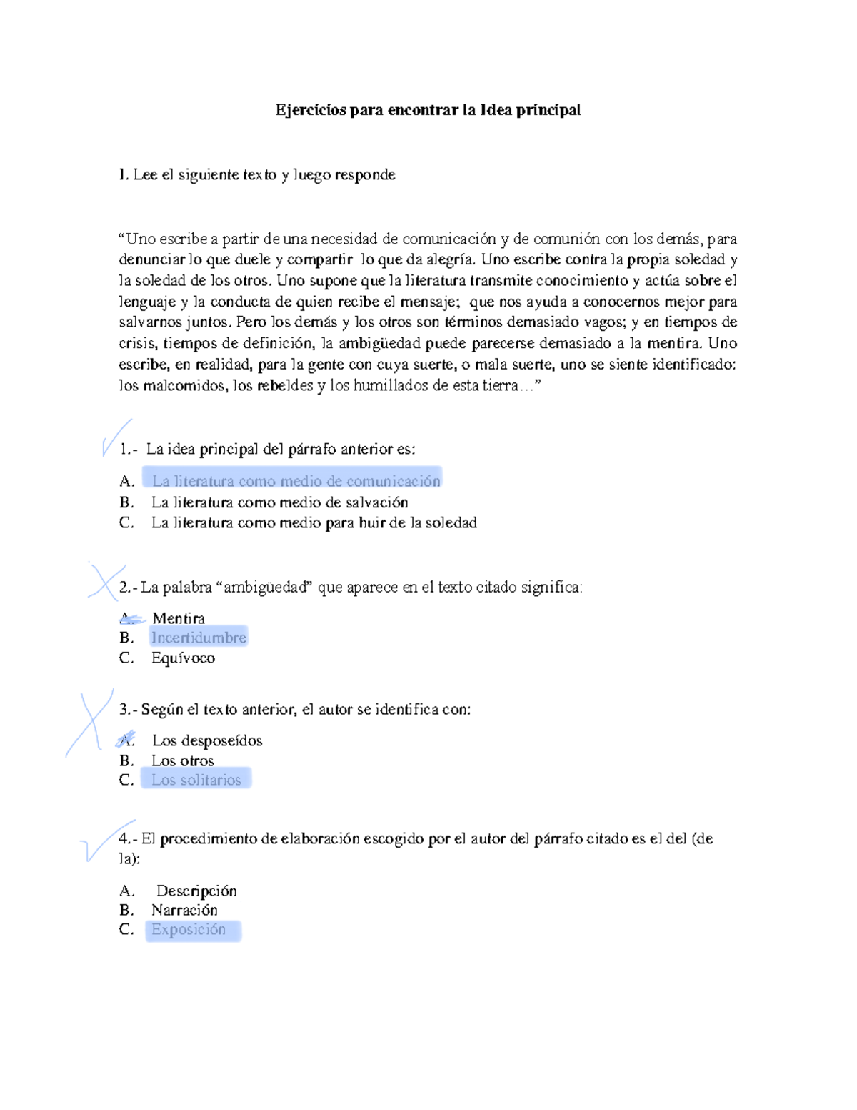 Ejercicios 2 comprensión lectora-2 - Ejercicios para encontrar la Idea ...