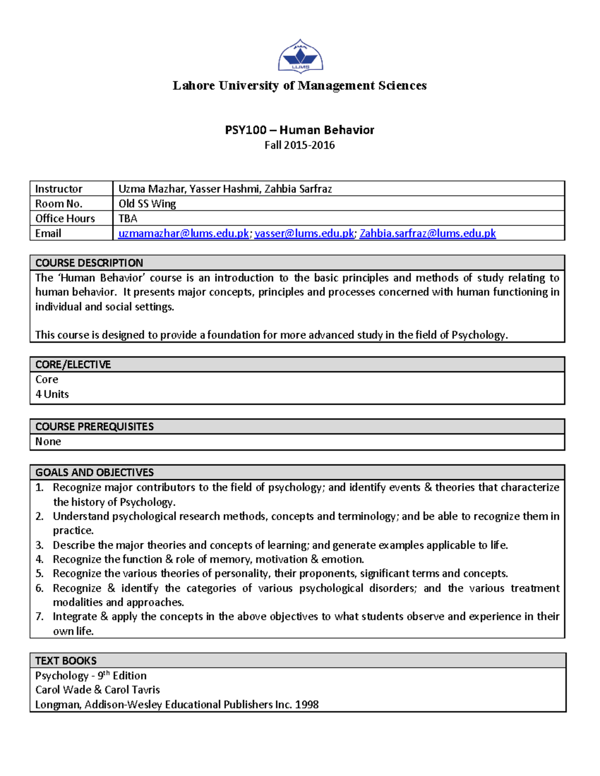 324655793 PSY 100 Human Behavior Uzma Mazhar Yasser Hashmi Zahbia ...