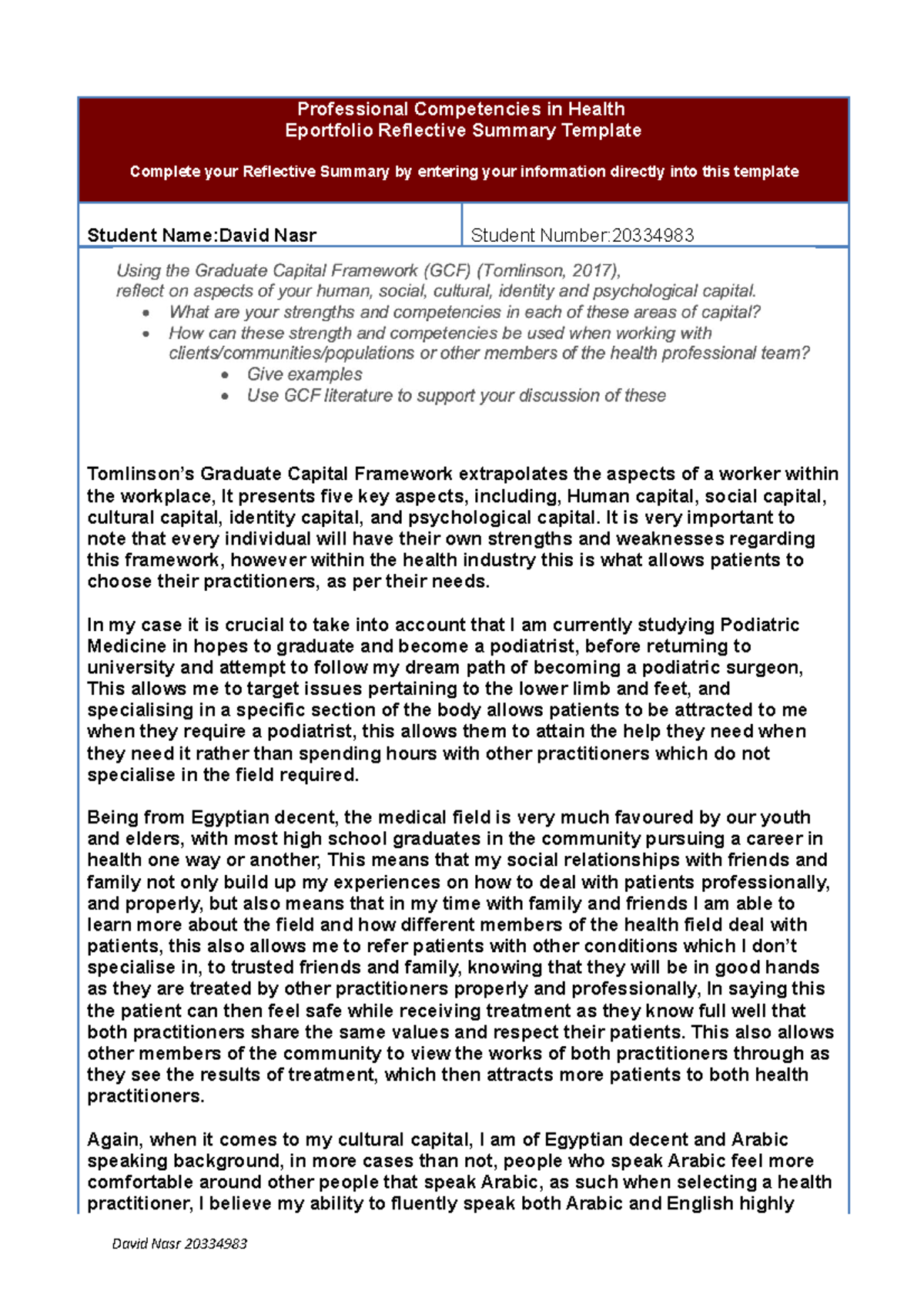 Reflective Summary - It is very important to note that every individual ...