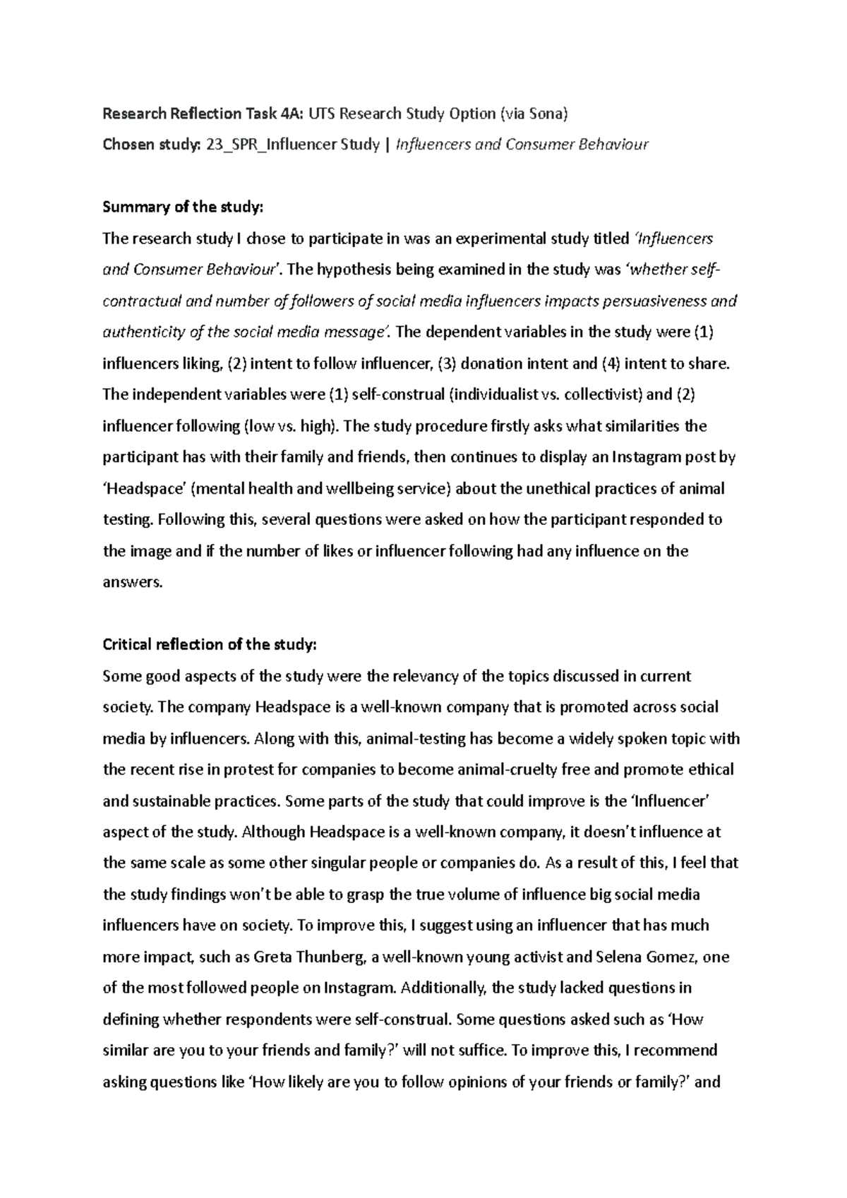 Research Reflection Task 4A - The hypothesis being examined in the ...