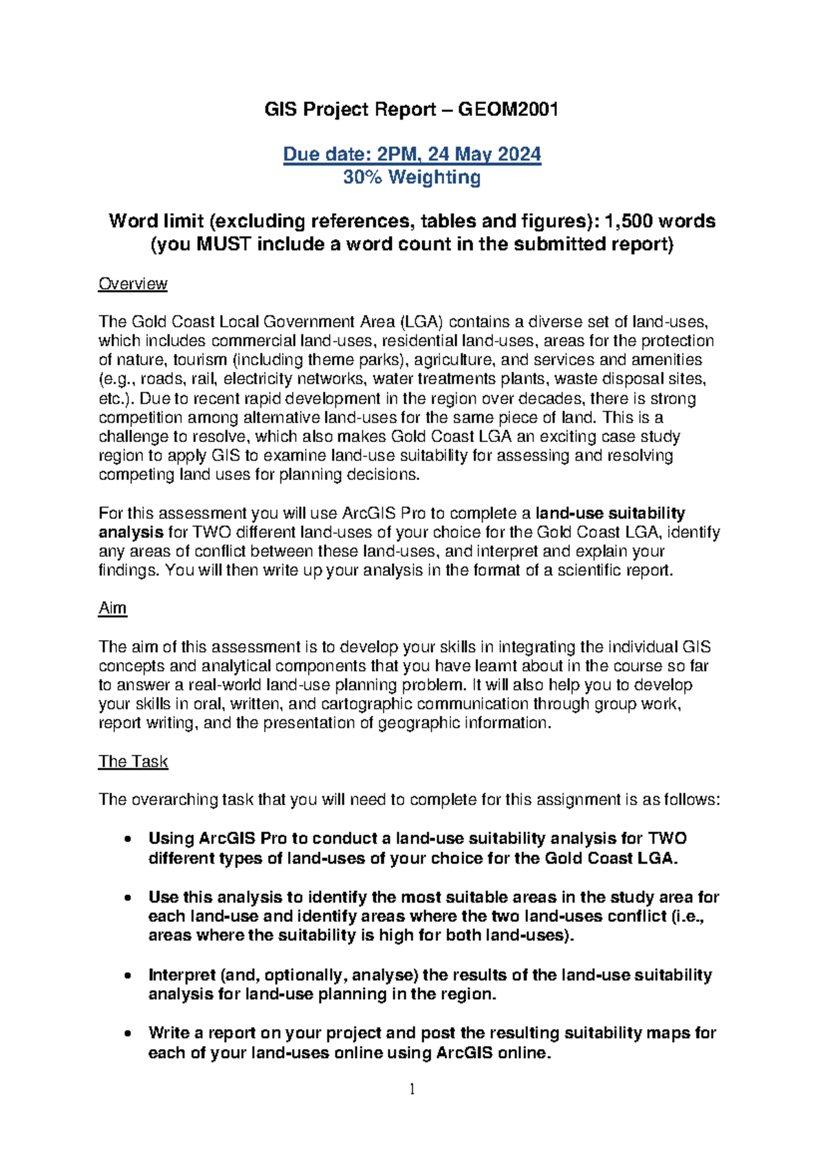 GIS Project outline - 1 GIS Project Report – GEOM 2001 Due date: 2PM ...