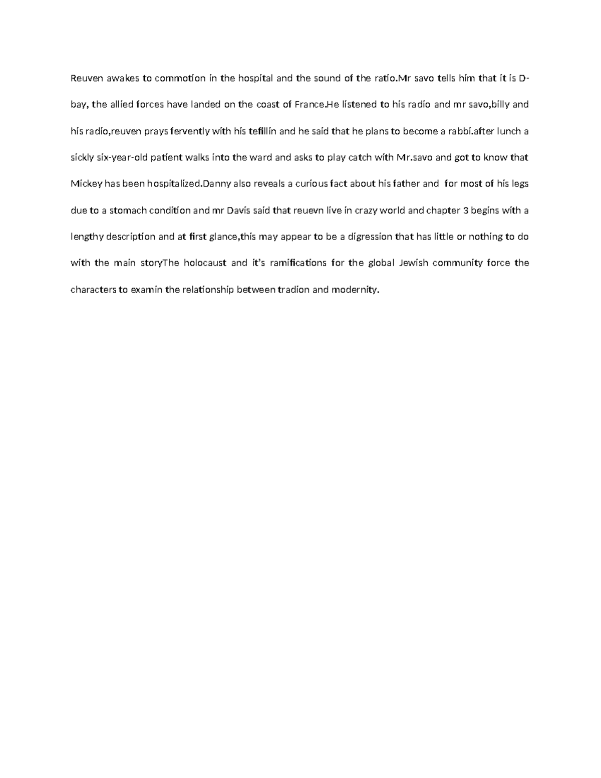 Chapter 4 - VFGV - Reuven awakes to commotion in the hospital and the ...