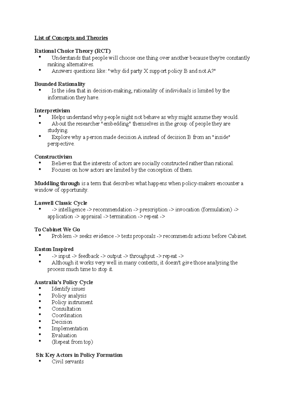 List of Concepts and Theories - List of Concepts and Theories Rational ...