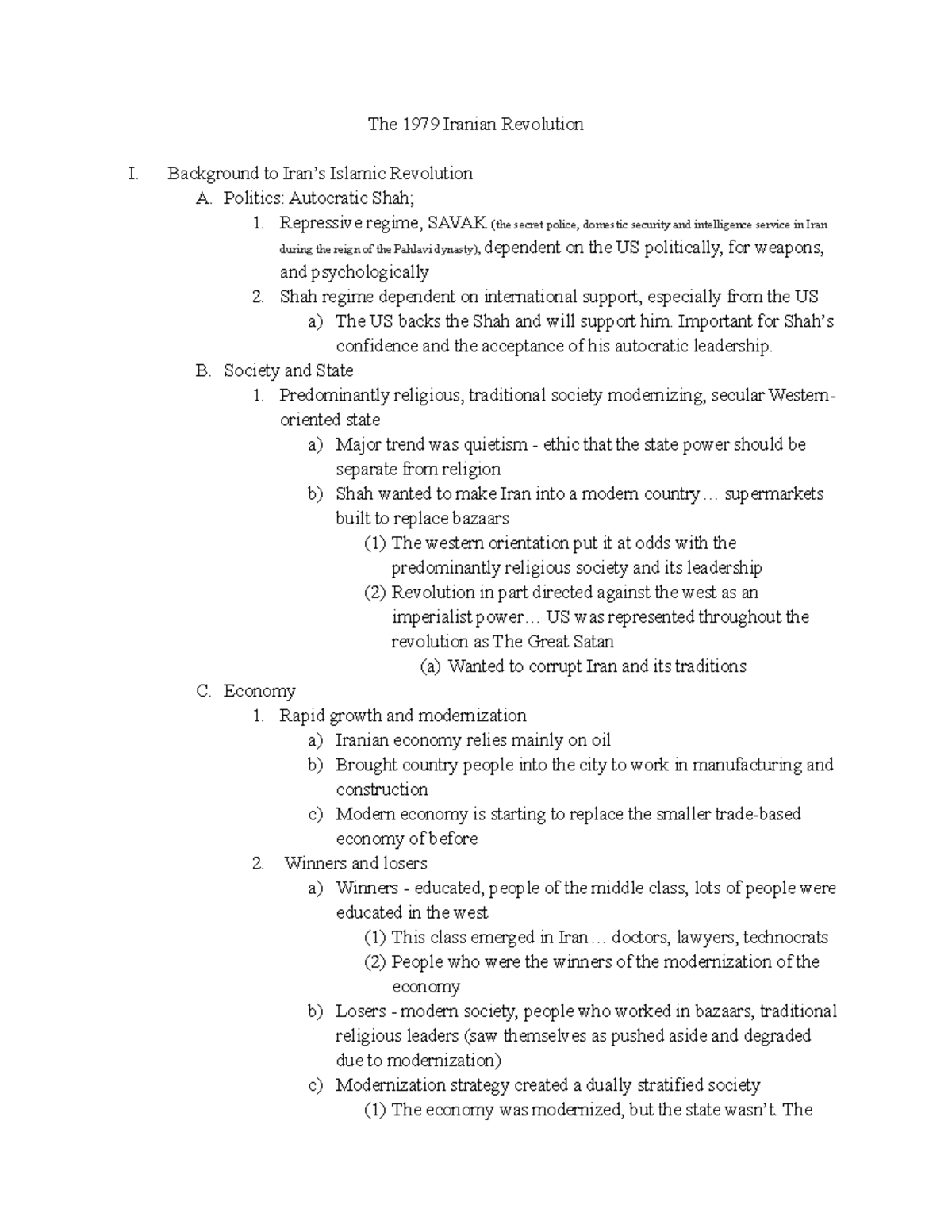 The 1979 Iranian Revolution - The 1979 Iranian Revolution I. Background ...