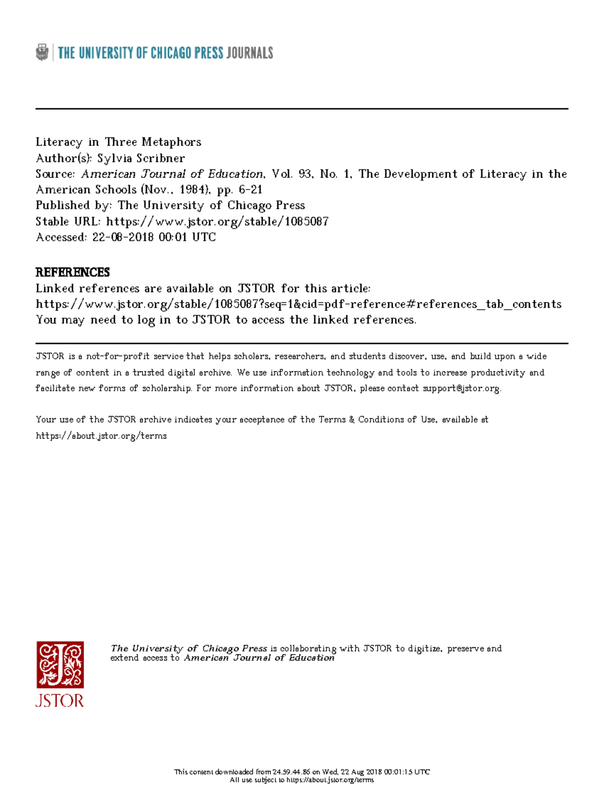 Scribner 1984 Literacy in Three Metaphors - Literacy in Three Metaphors ...