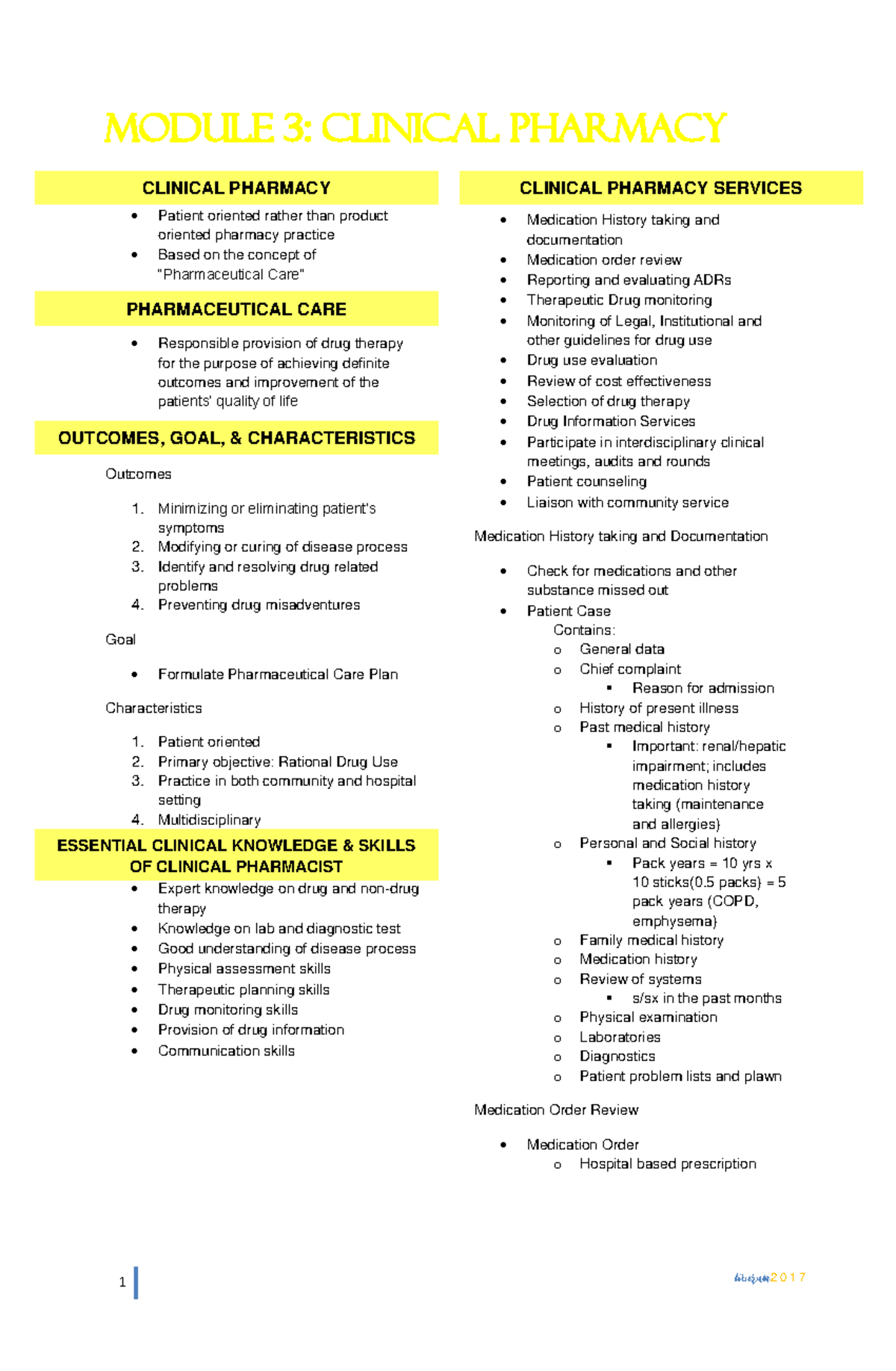 Module 3 - Clinical Pharmacy - CLINICAL PHARMACY PHARMACEUTICAL CARE ...