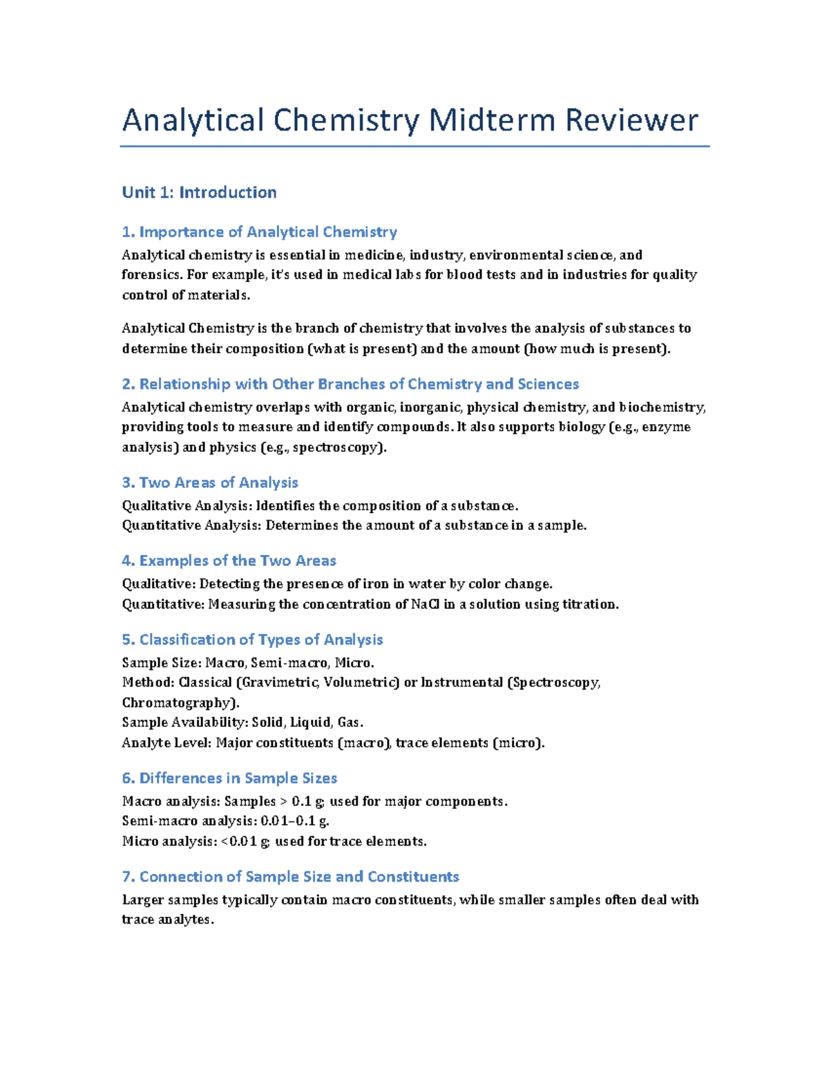 Analytical Chemistry Midterm Reviewer - Importance of Analytical ...