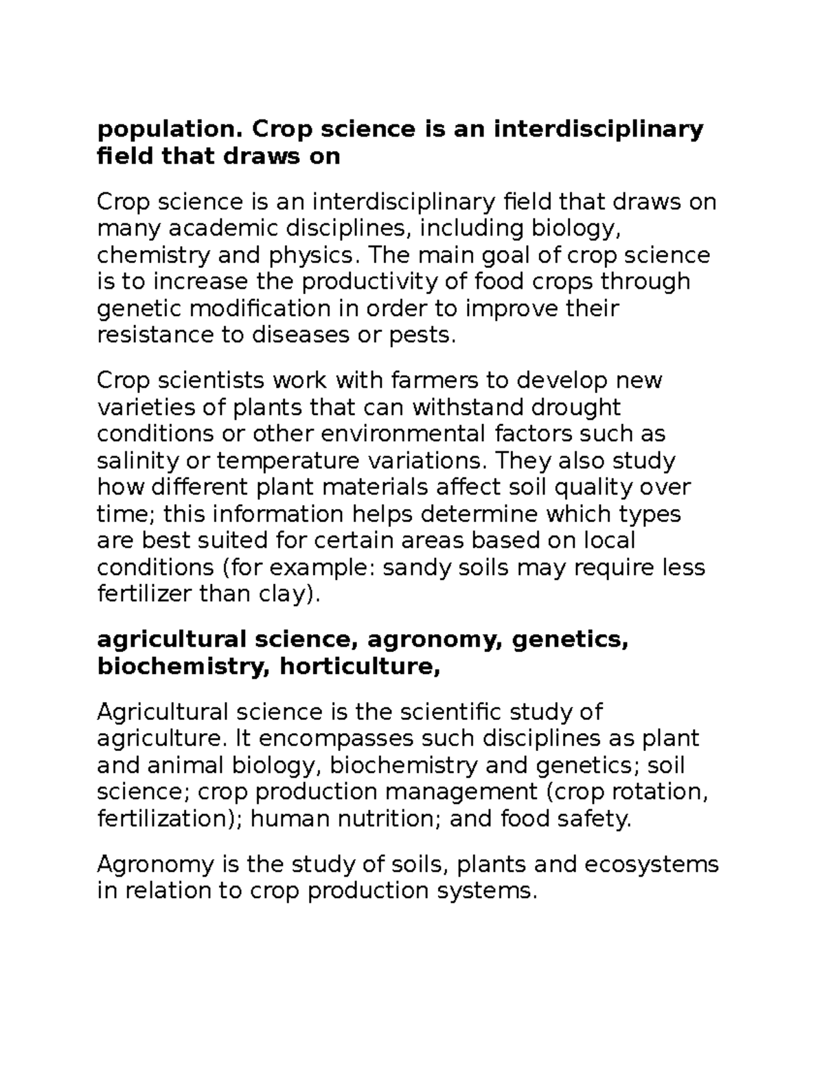 Entomology and plant pathology to improve crop production and quality ...