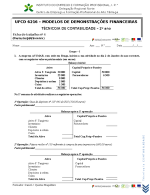 Ficha trabalho 01 - calculo financeiro - UFCD 6216 – MODELOS DE ...