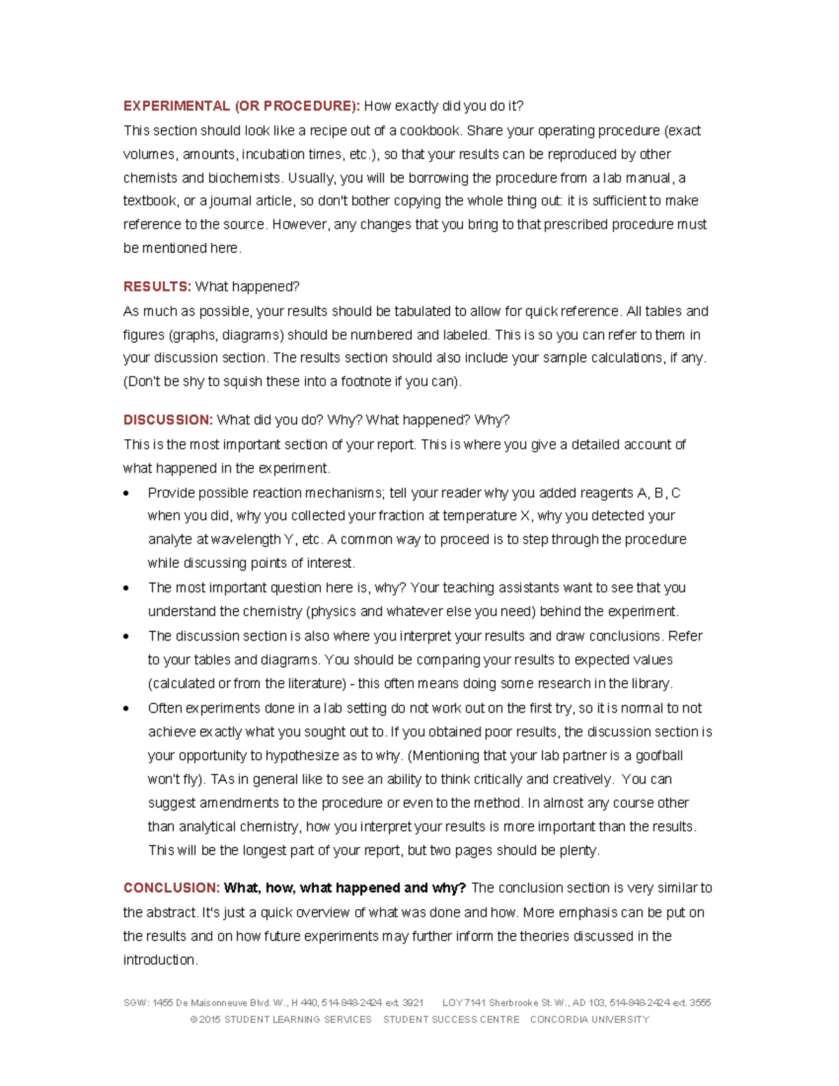 Writing lab report (dragged) - SGW : 1455 De Maisonneuve Blvd. W ., H ...