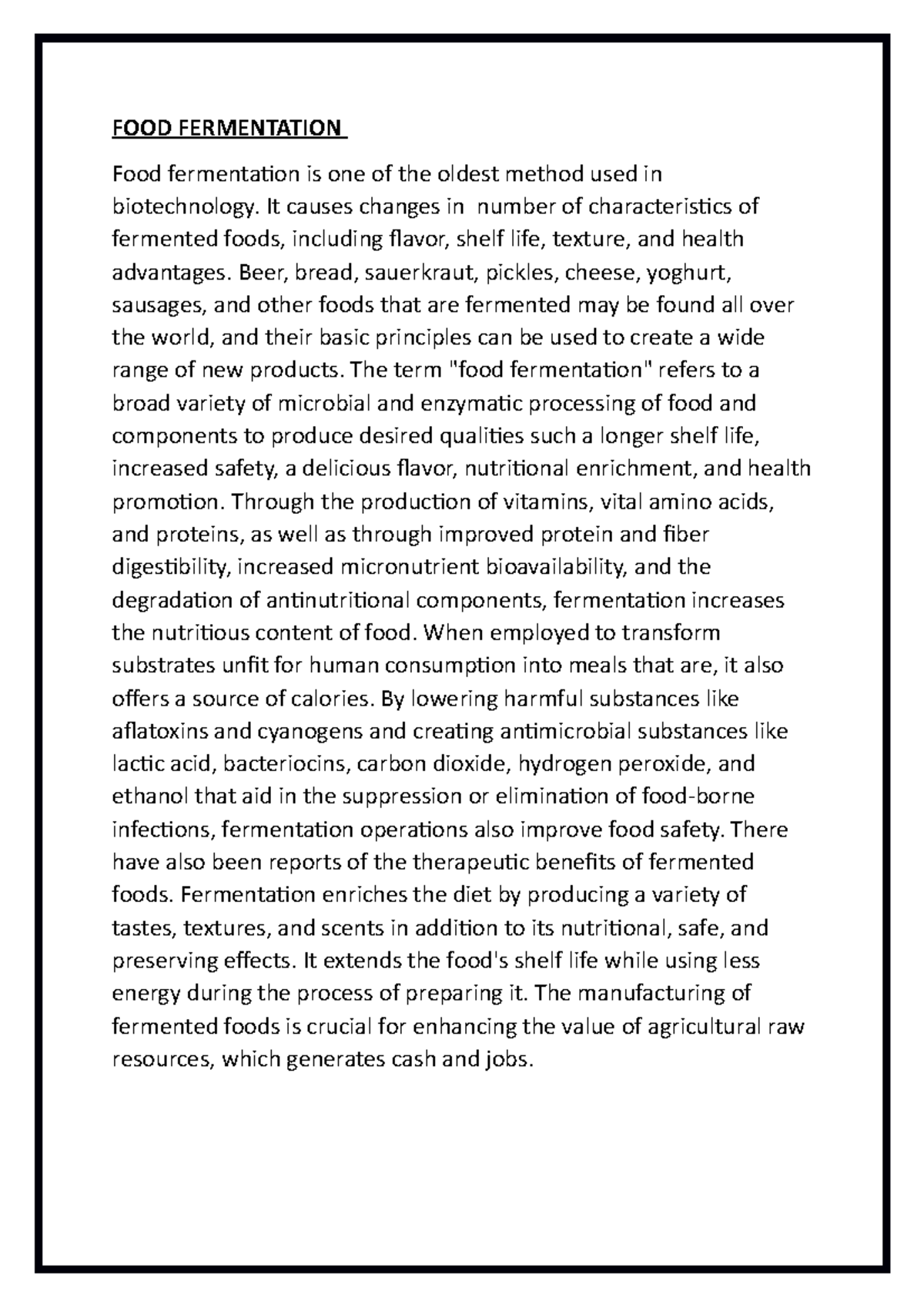 FOOD Fermentation - FOOD FERMENTATION Food fermentation is one of the ...