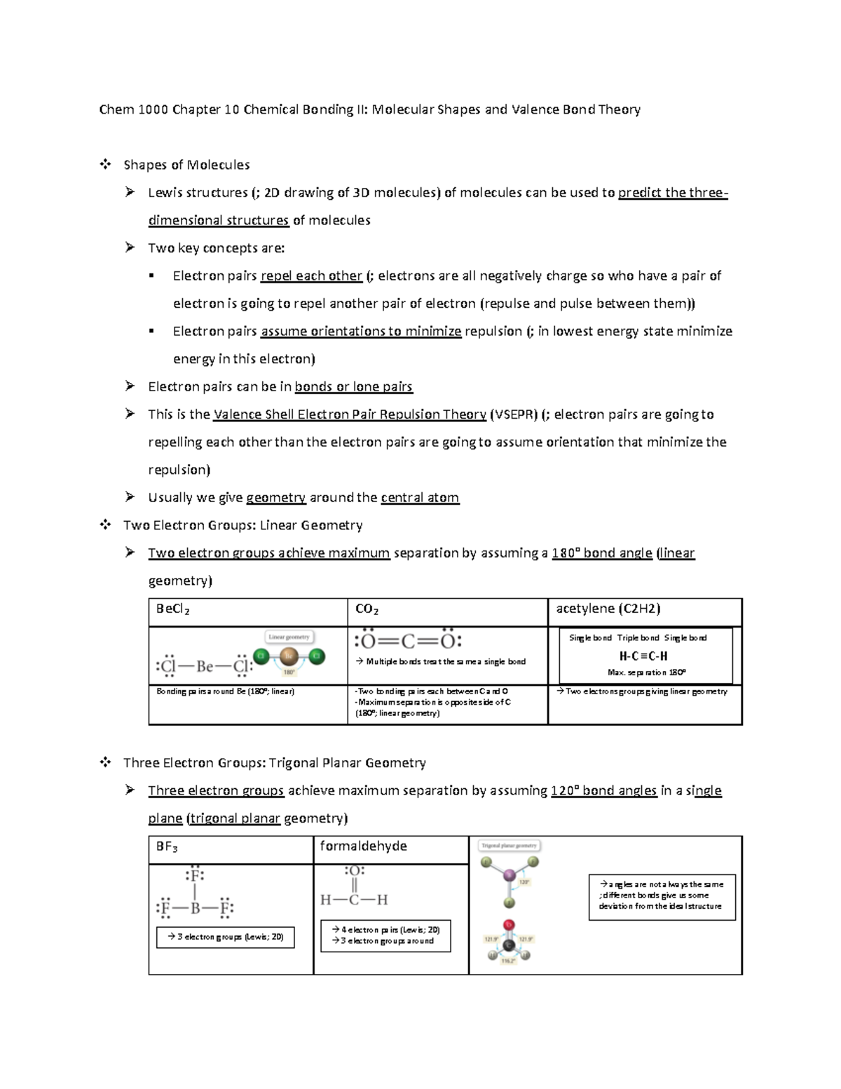 Ch10 summary notes - Chem 1000 Chapter 10 Chemical Bonding II ...