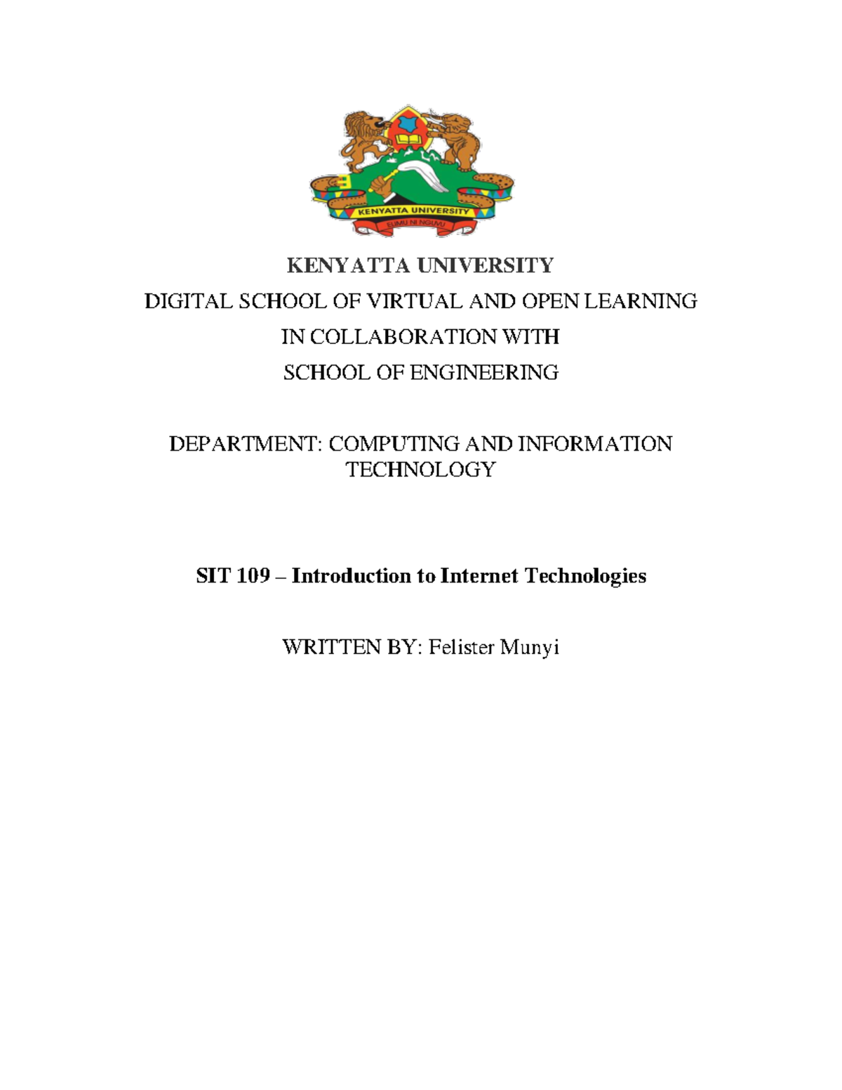 SIT 109 Internet Techologies Module - KENYATTA UNIVERSITY DIGITAL SCHOOL OF VIRTUAL AND OPEN ...