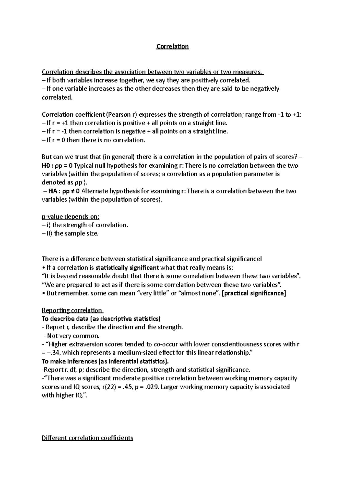 Correlation - Stats year 1 - Correlation Correlation describes the ...
