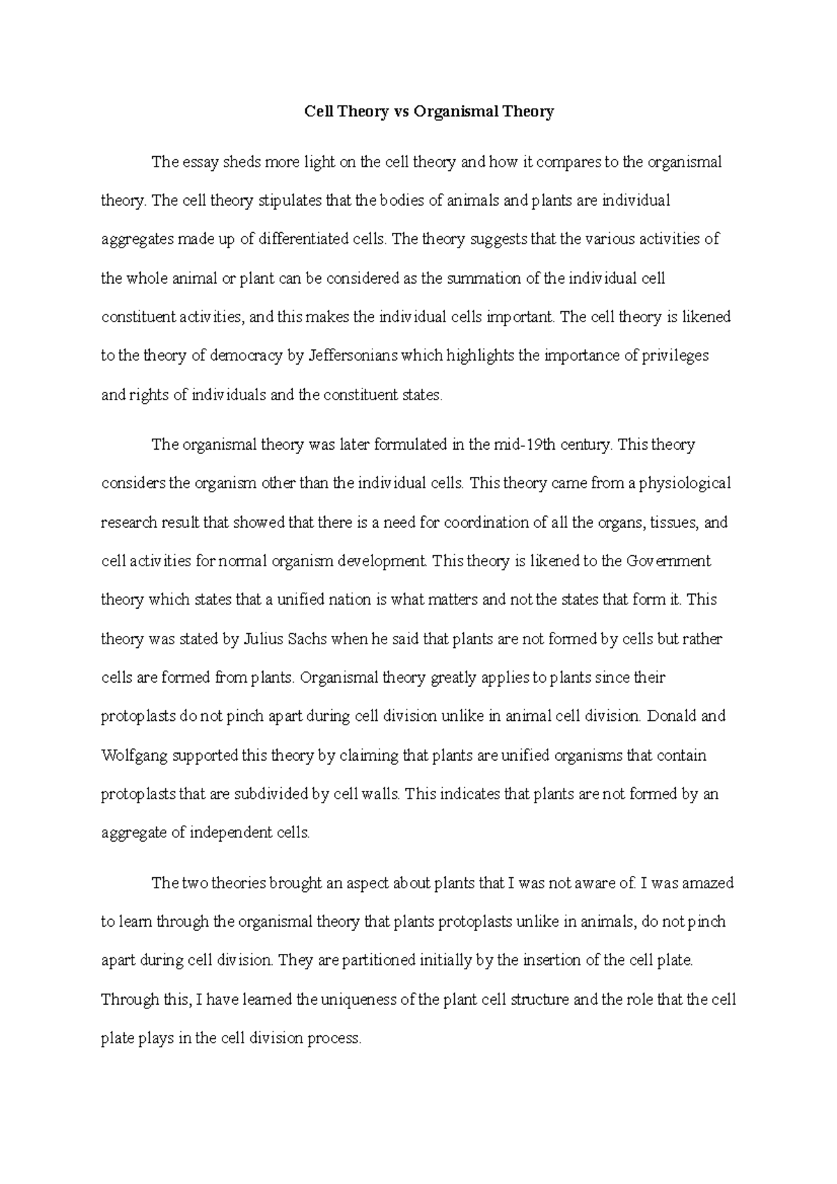 Cell Theory Essay - Cell Theory vs Organismal Theory The essay sheds ...