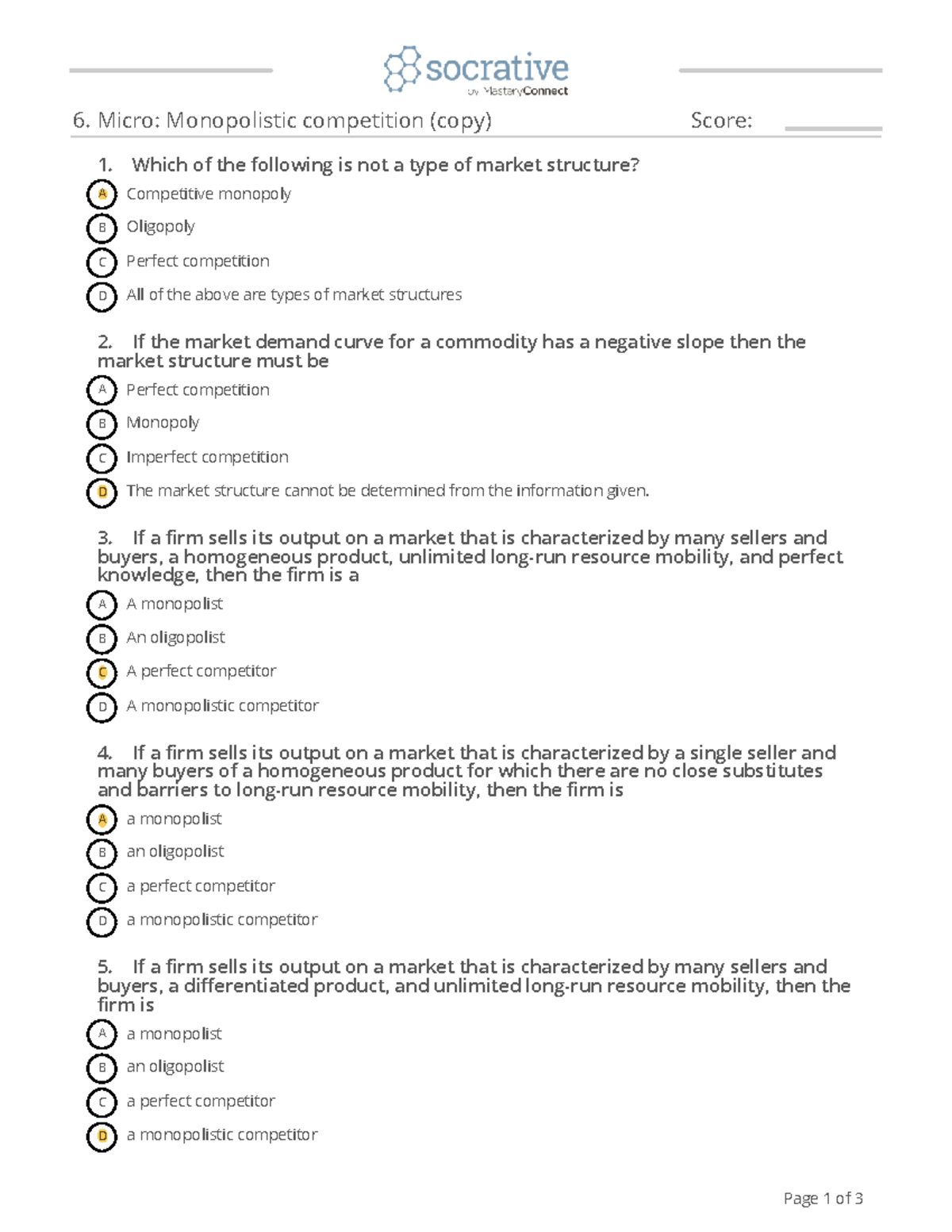 Socrative Monopolistic Competition - 6. Micro: Monopolistic competition ...