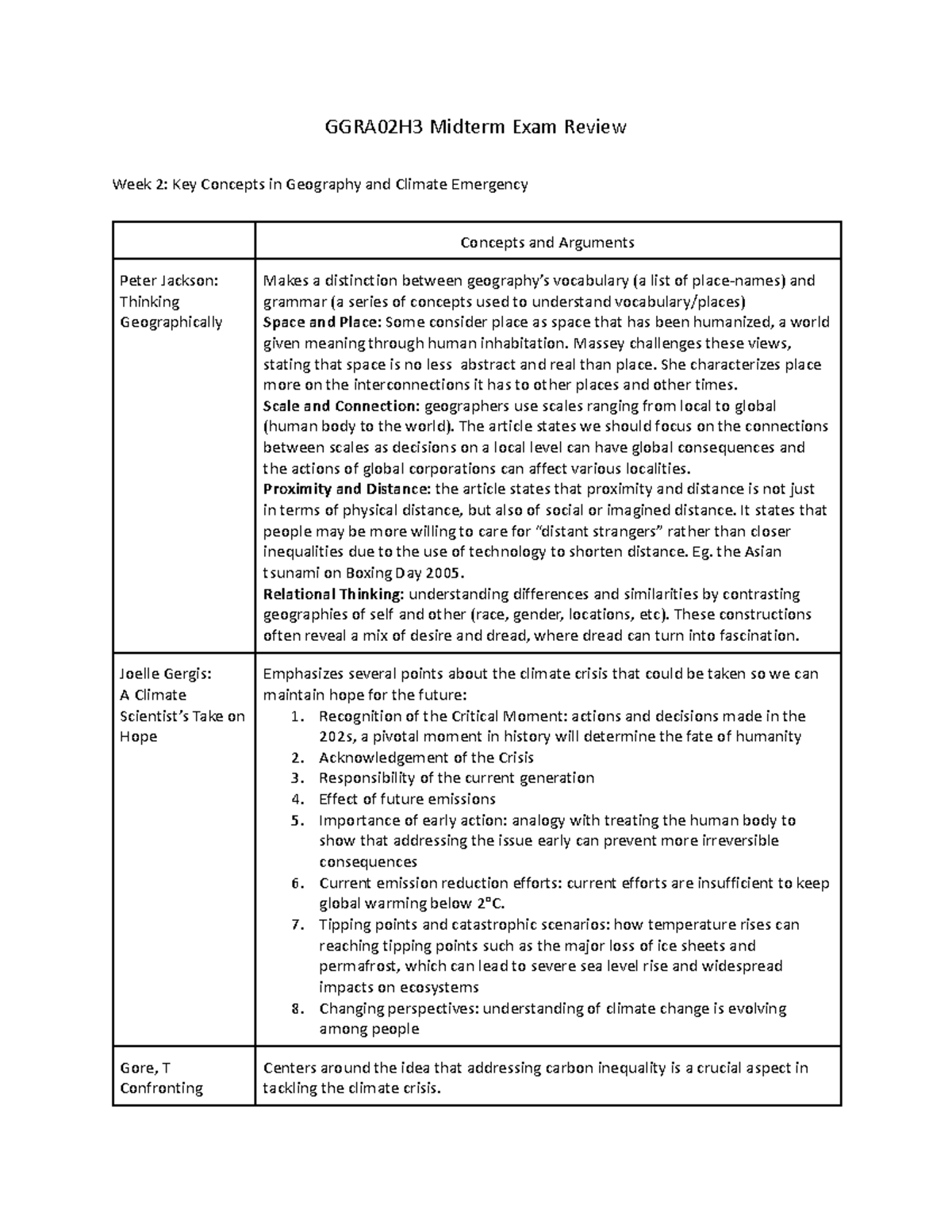 Midterm Review - GGRA02H3 Midterm Exam Review Week 2: Key Concepts in Geography and Climate ...
