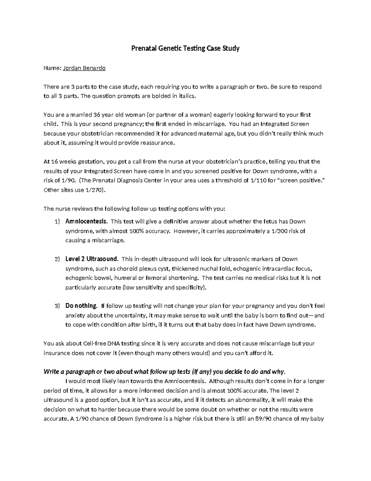 Prenatal Genetic Testing Case Study 2022 23 - Prenatal Genetic Testing ...