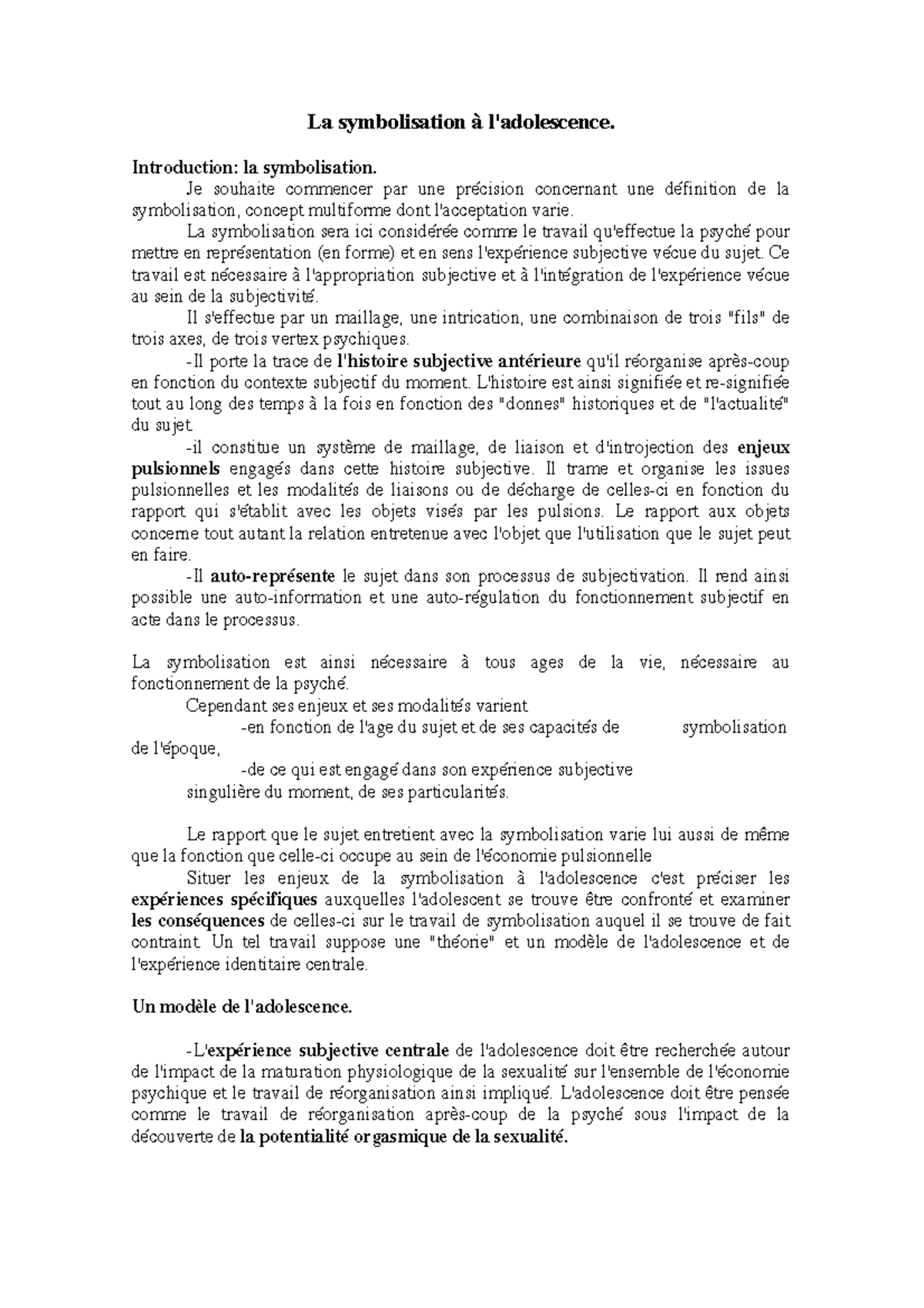 Symbolisation - Prépa mémoire - La symbolisation à l'adolescence ...