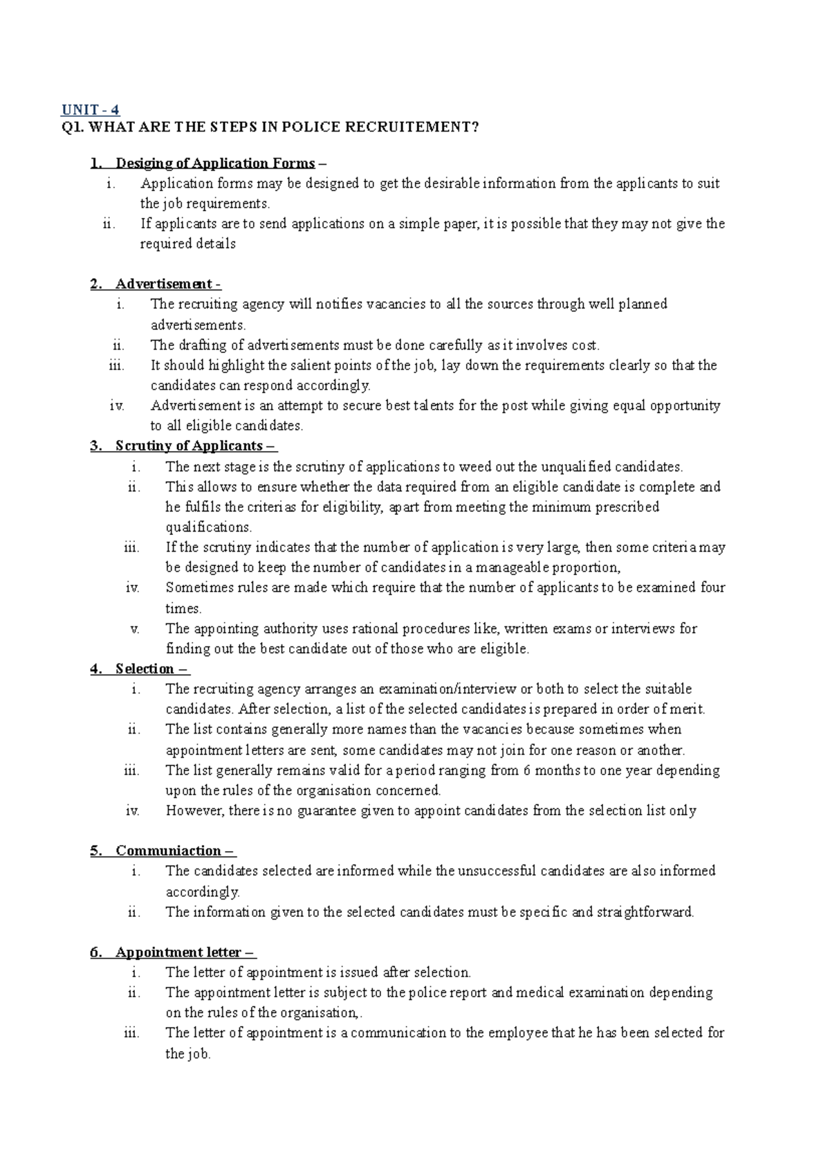 UNIT 4 Recruitment In Police UNIT 4 Q1 WHAT ARE THE STEPS IN unit-4-recruitment-in-police-unit-4-q1-what-are-the-steps-in