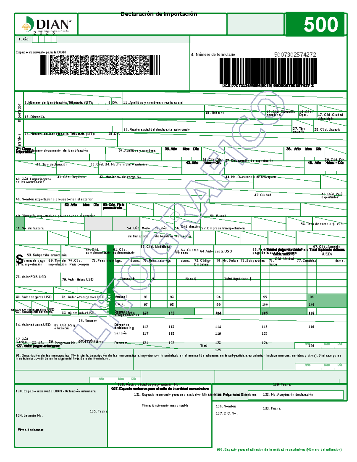 500-2023 - Informe - 1. Año 2 0 2 3 Declaración de Importación 500 ...