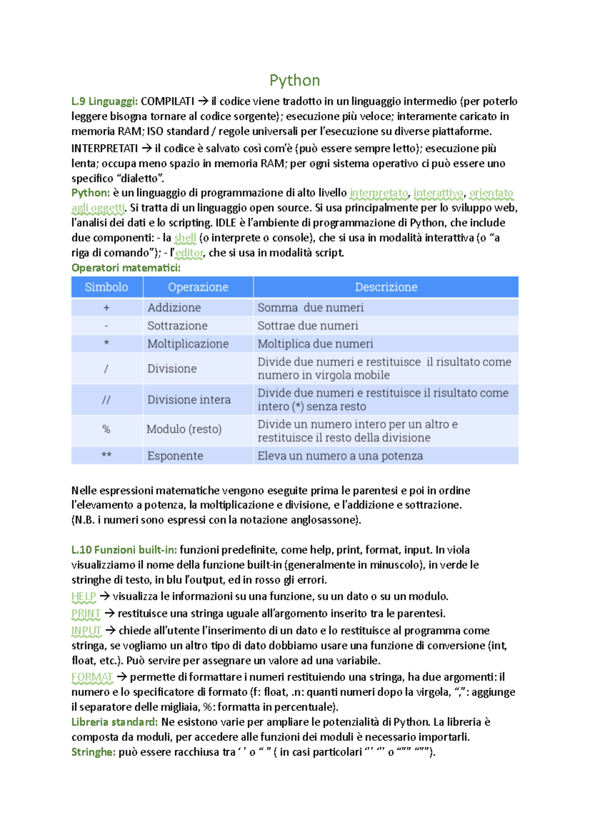 Python - preparazione secondo parziale cs - Python L Linguaggi: COMPILATI! il codice viene trado ...