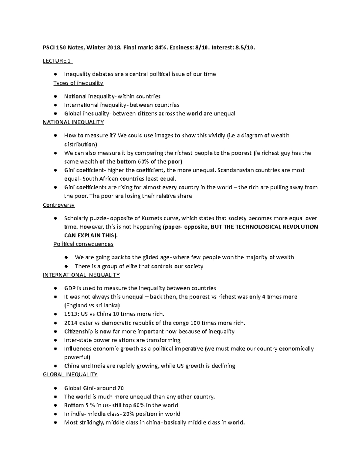 PSCI150 Notes - Summary Intro to Global Politics - PSCI 150 Notes ...