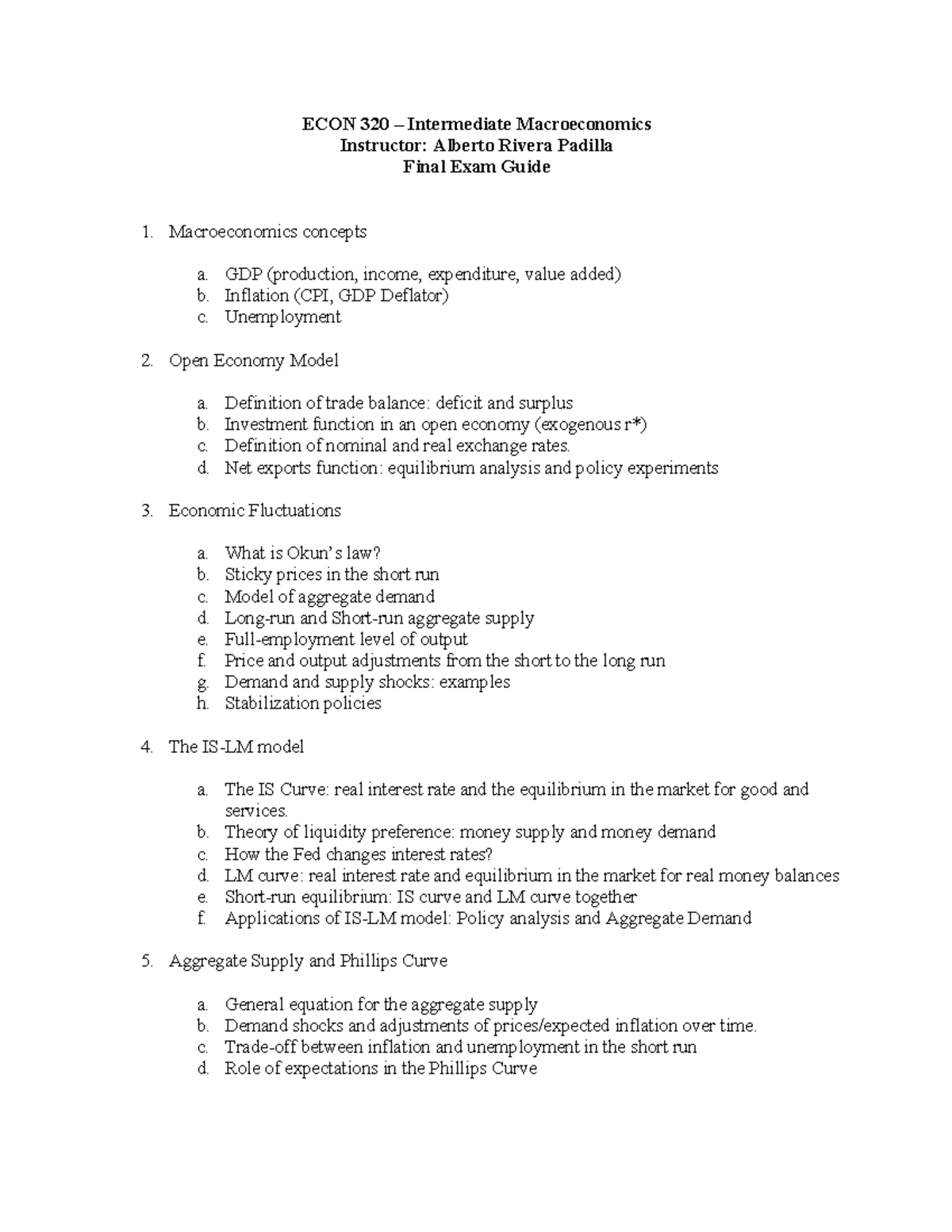 Final Guide - ECON 320 – Intermediate Macroeconomics Instructor ...
