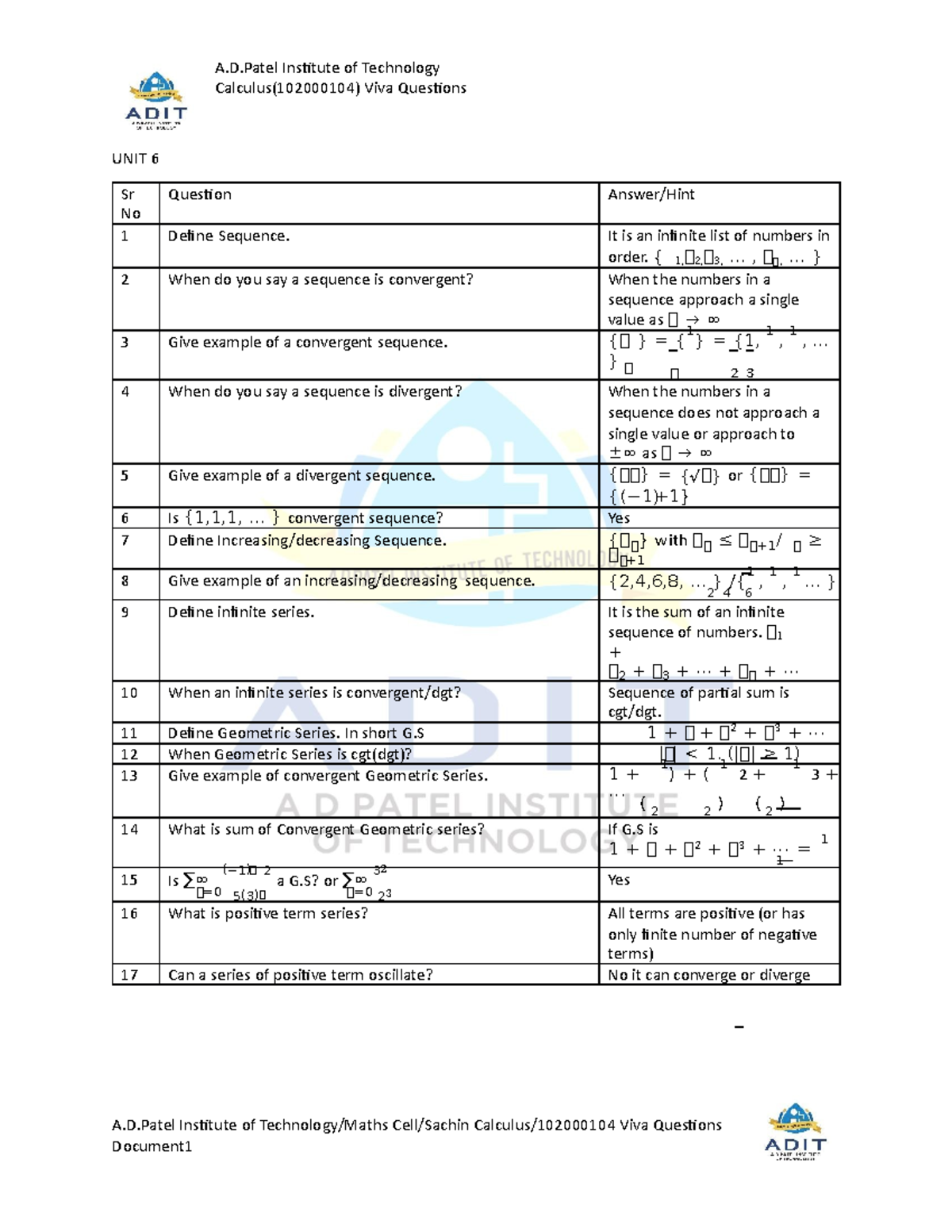 Calculus UNIT 6 Viva Support Questions-converted-protected - Calculus ...