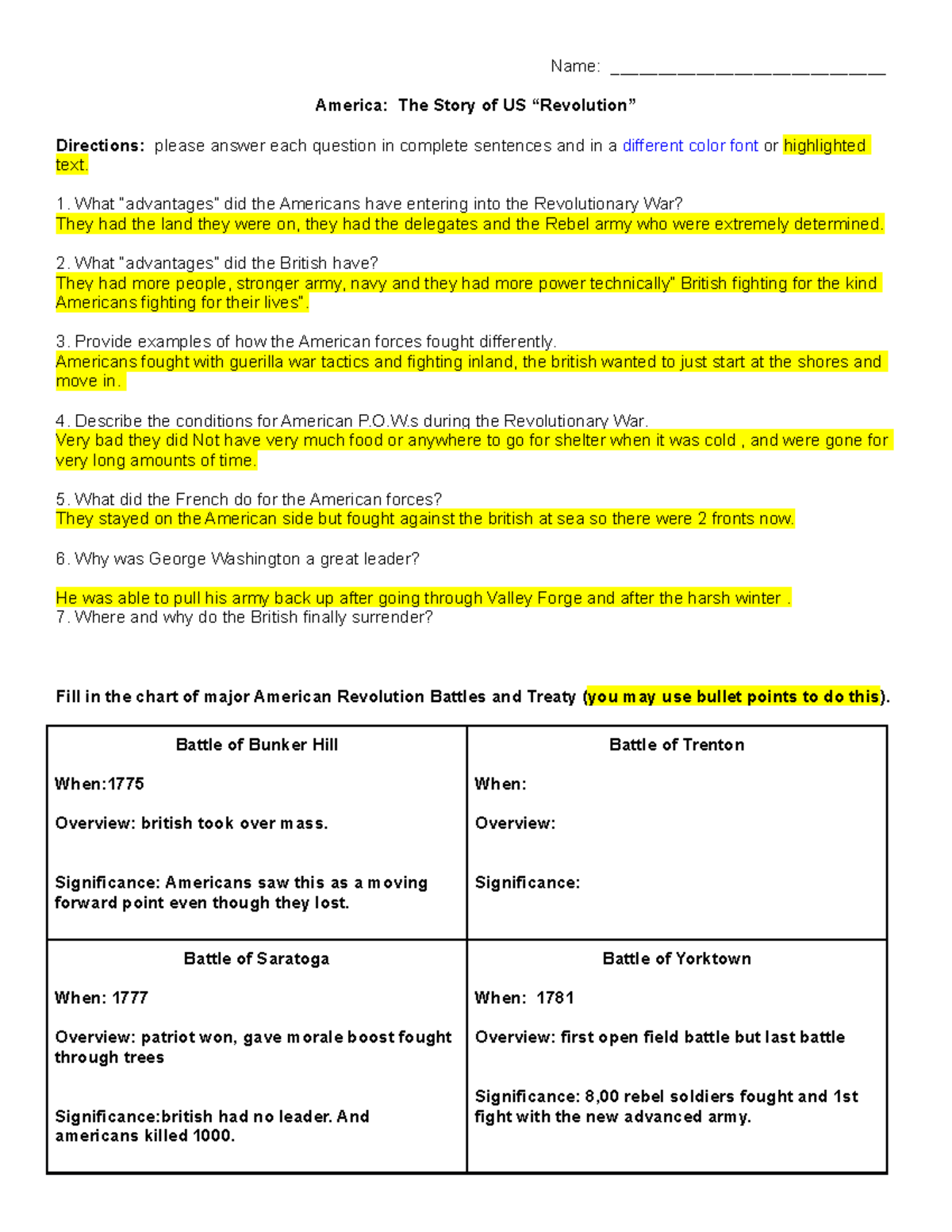 America the Story of US Revolution - Name ...